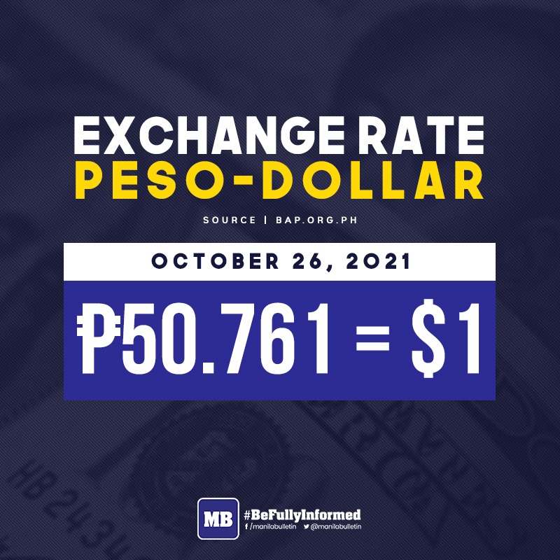 Manila Bulletin News on X Philippine Peso US Dollar exchange rate as of October 26 2021. https t D5fGEsge6G X