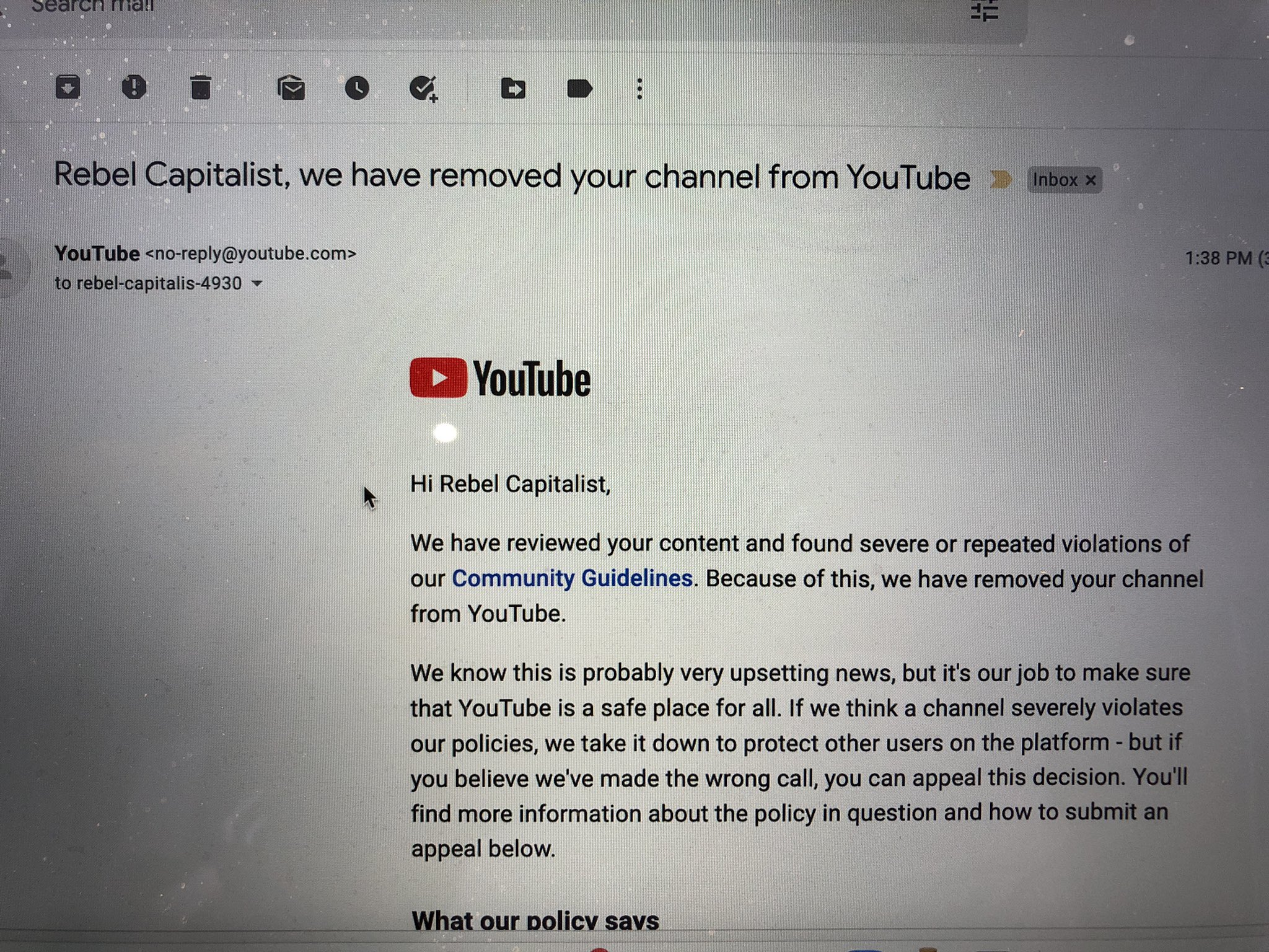 George Gammon on Twitter: "Rebel Capitalist channel has been removed by @YouTube. I received no ...