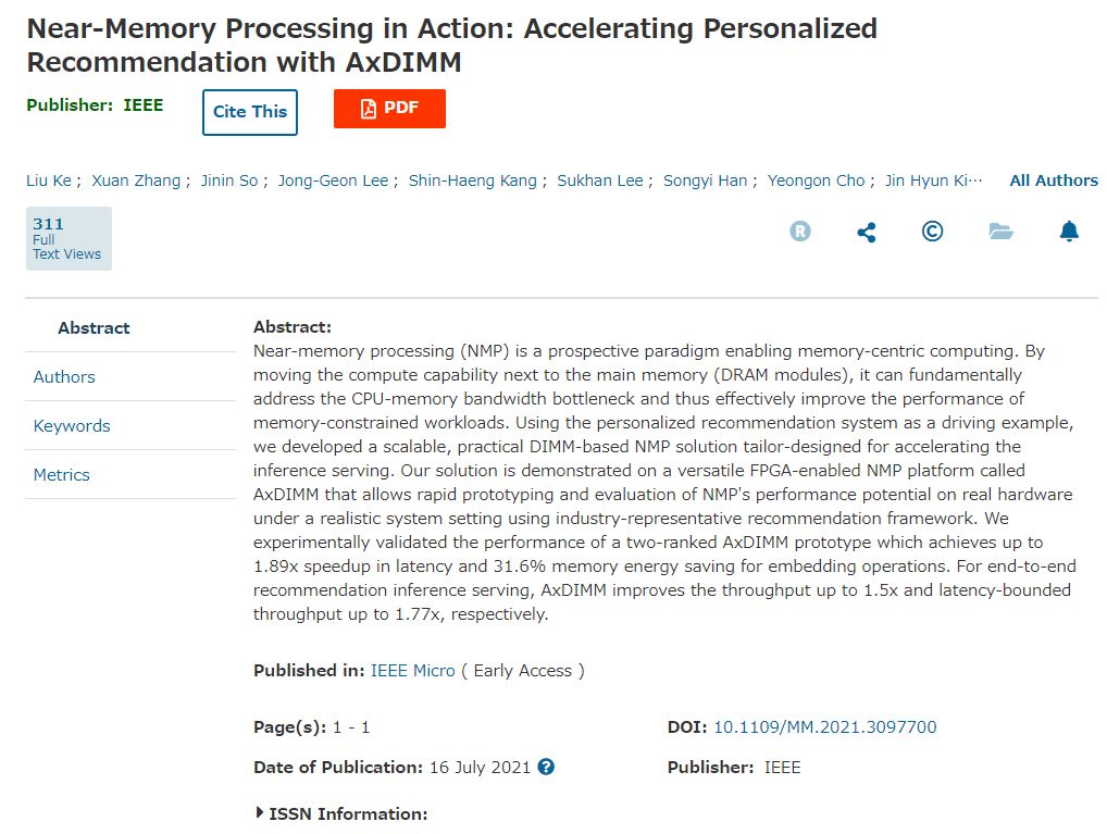 OGAWA, Tadashi on Twitter: "=> "Near-Memory Processing in Action: Accelerating Personalized ...