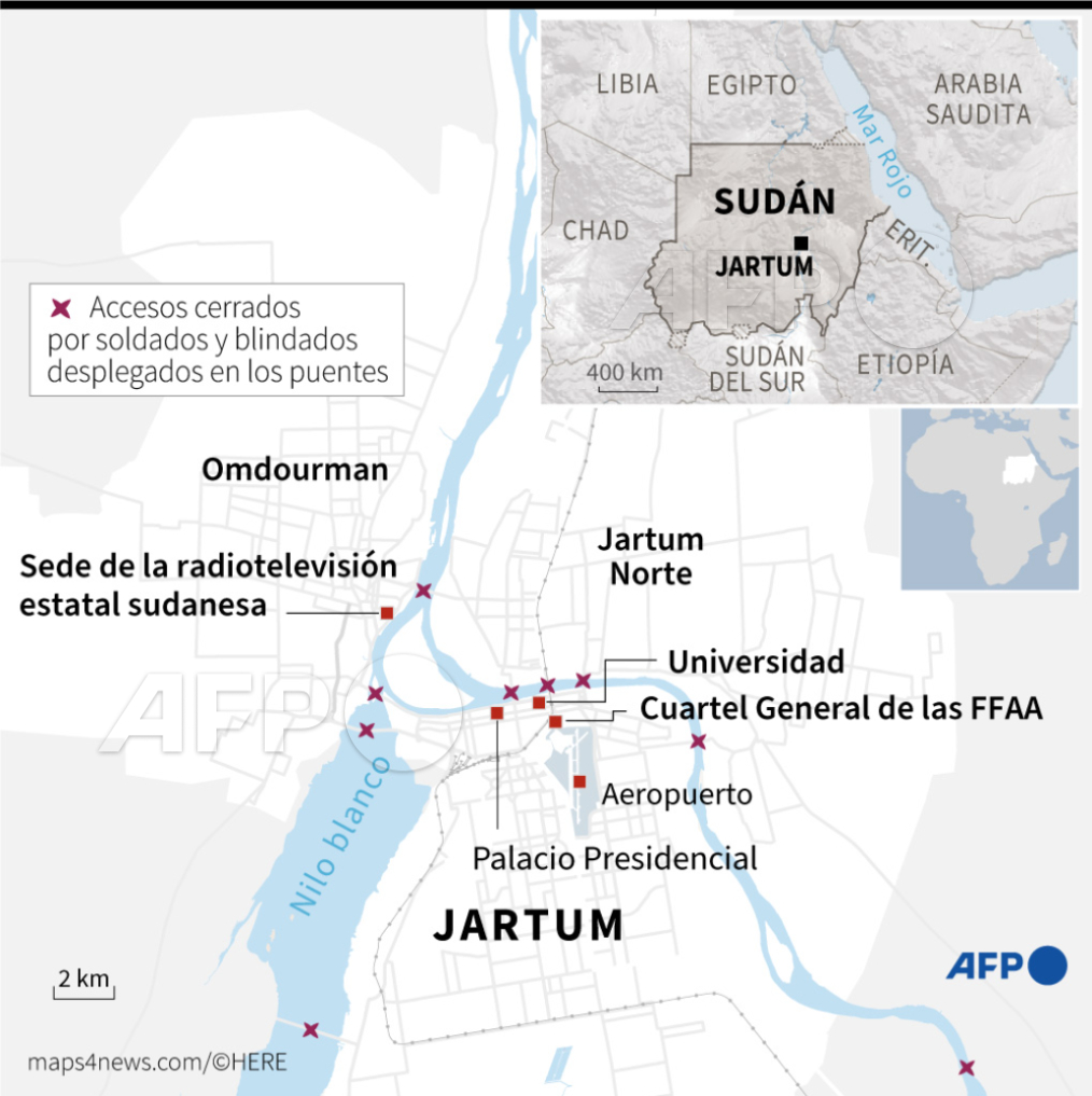 Infografía Mapa de la capital sudanesa, Jartum, con los lugares ...