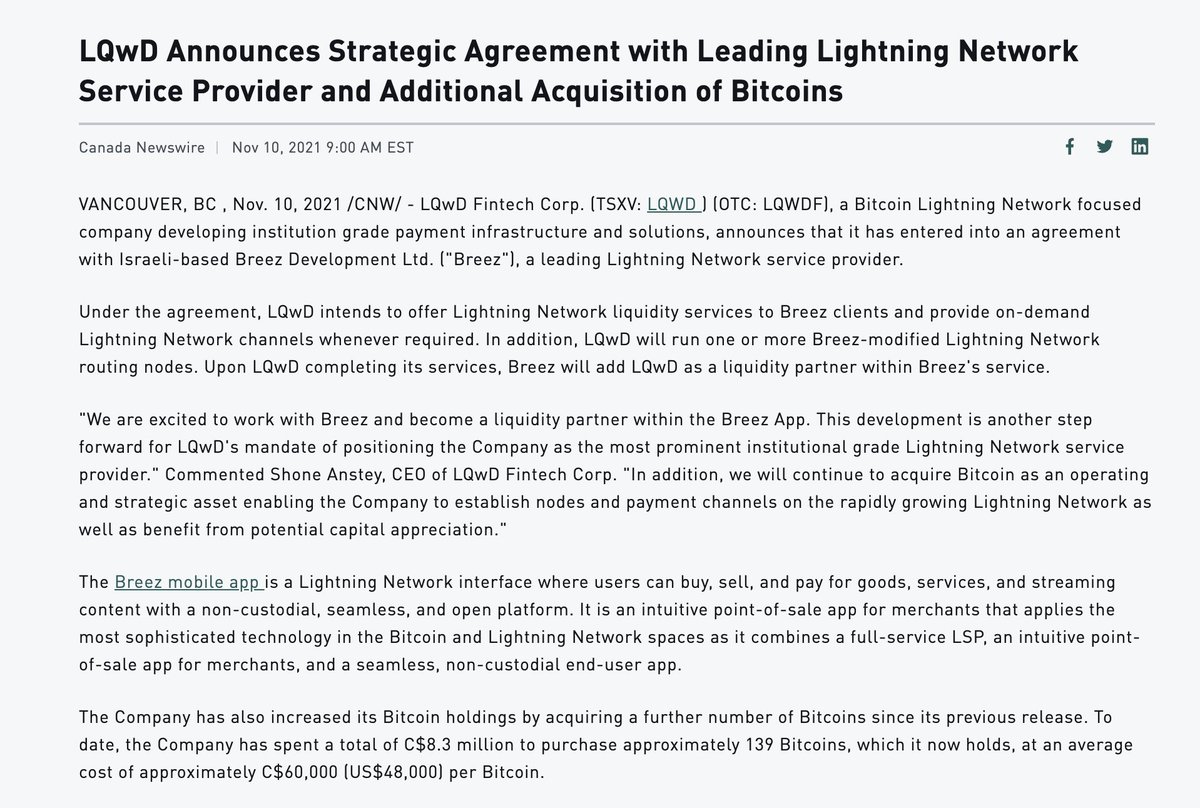 The world's first public Lightning Network company now holds $10M of ...