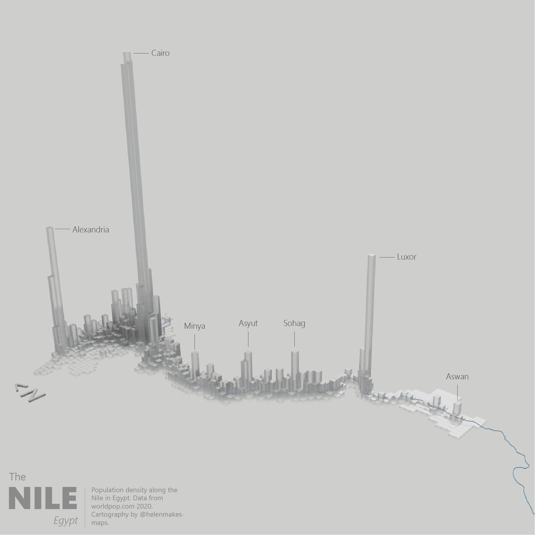 Helen McKenzie on Twitter: "Population along the Nile in Egypt🗺️ #30daymapchallenge #day11 #3D # ...
