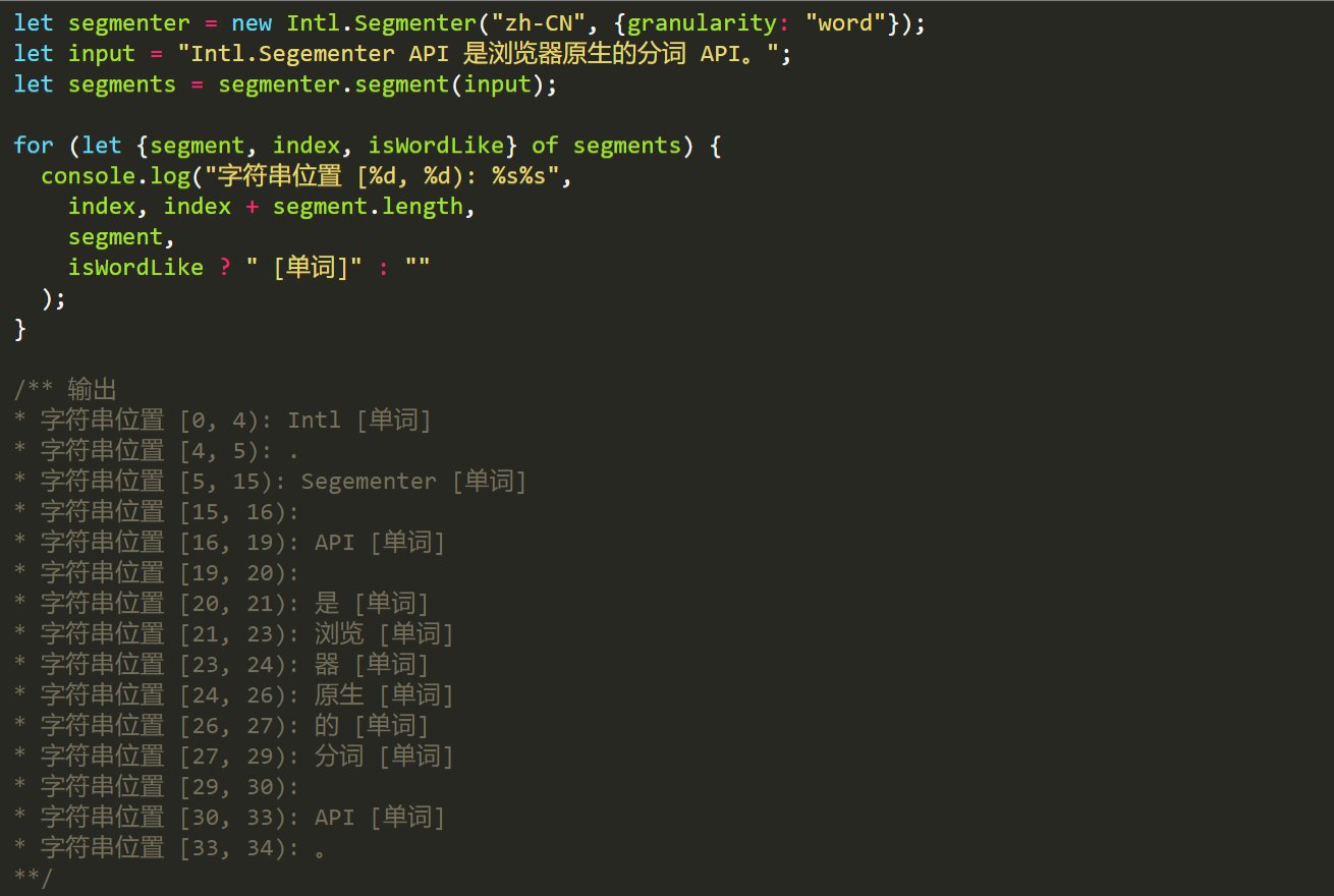 ruanyf on Twitter: "浏览器原生的 Intl.Segementer API 可以进行文本分词，支持中文。请看下面的示例截图。https://t.co/jypmy5Jjrv…