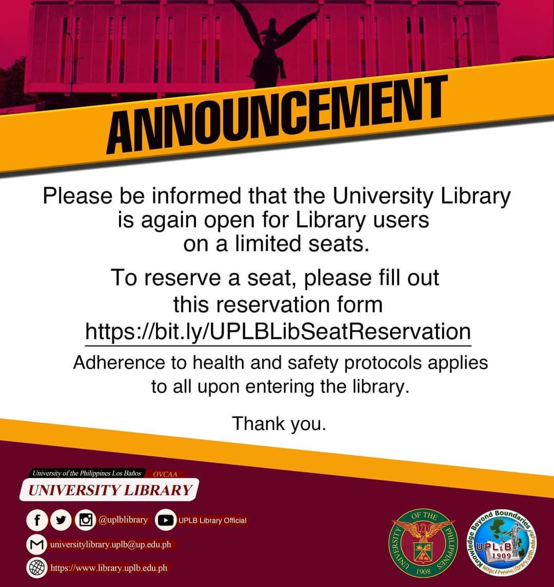 UPLB University Library on Twitter: "Library patrons may once again use the study areas in the ...