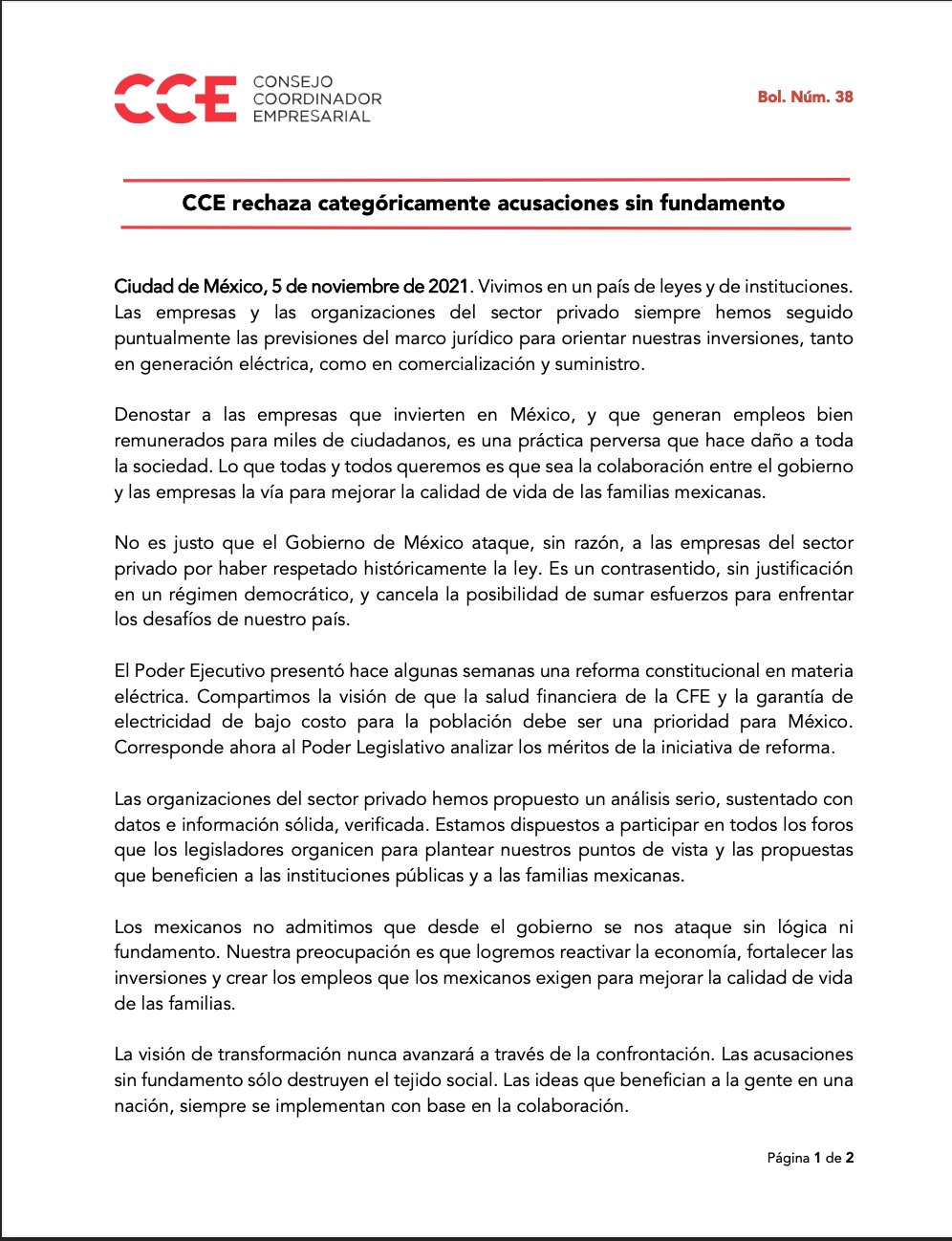 CCE on Twitter: "#Comunicado CCE rechaza categóricamente acusaciones sin fundamento https://t.co ...