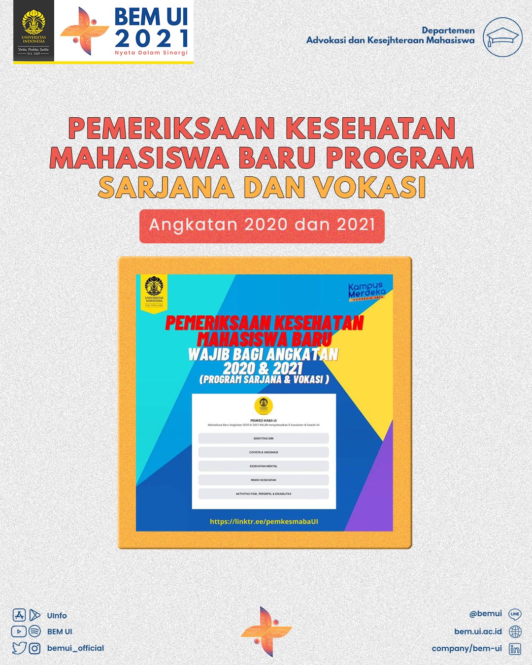 Adkesma BEM UI 2022 on Twitter: "PEMERIKSAAN KESEHATAN MAHASISWA BARU PROGRAM SARJANA DAN VOKASI ...