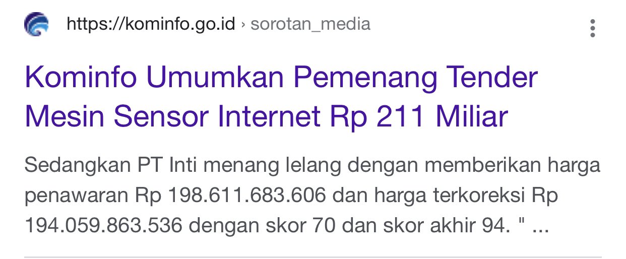Teguh Aprianto on Twitter: "Beberapa tahun lalu pengadaan 200M untuk mesin pemblokir bokep ...