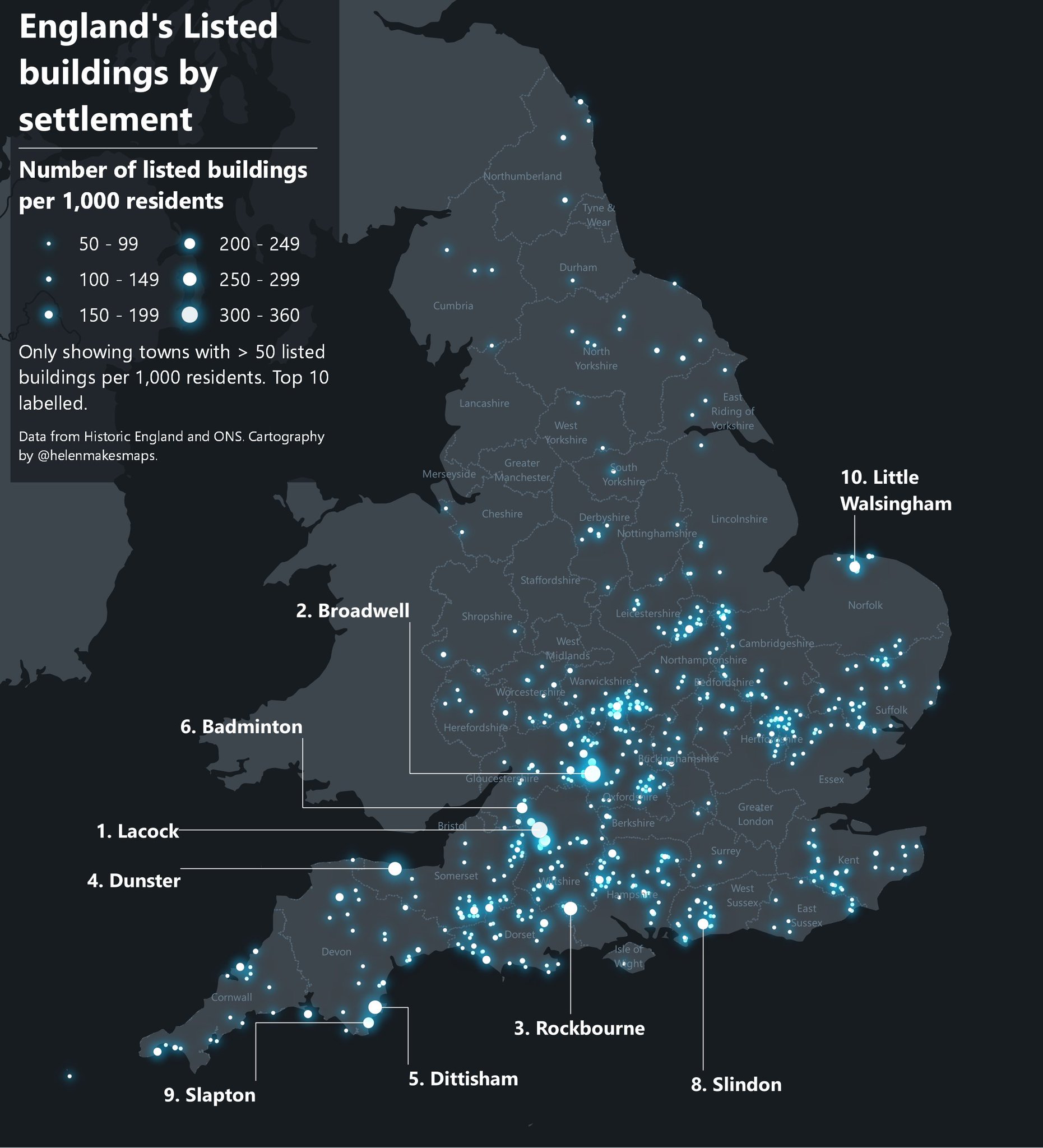 Helen McKenzie on Twitter: "Towns with the highest number of listed buildings per 1,000 ...