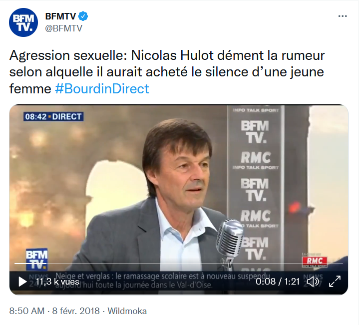 Comme à l'époque de la parution d'Ebdo (à gauche), Nicolas Hulot vient se défendre sur BFM la ...