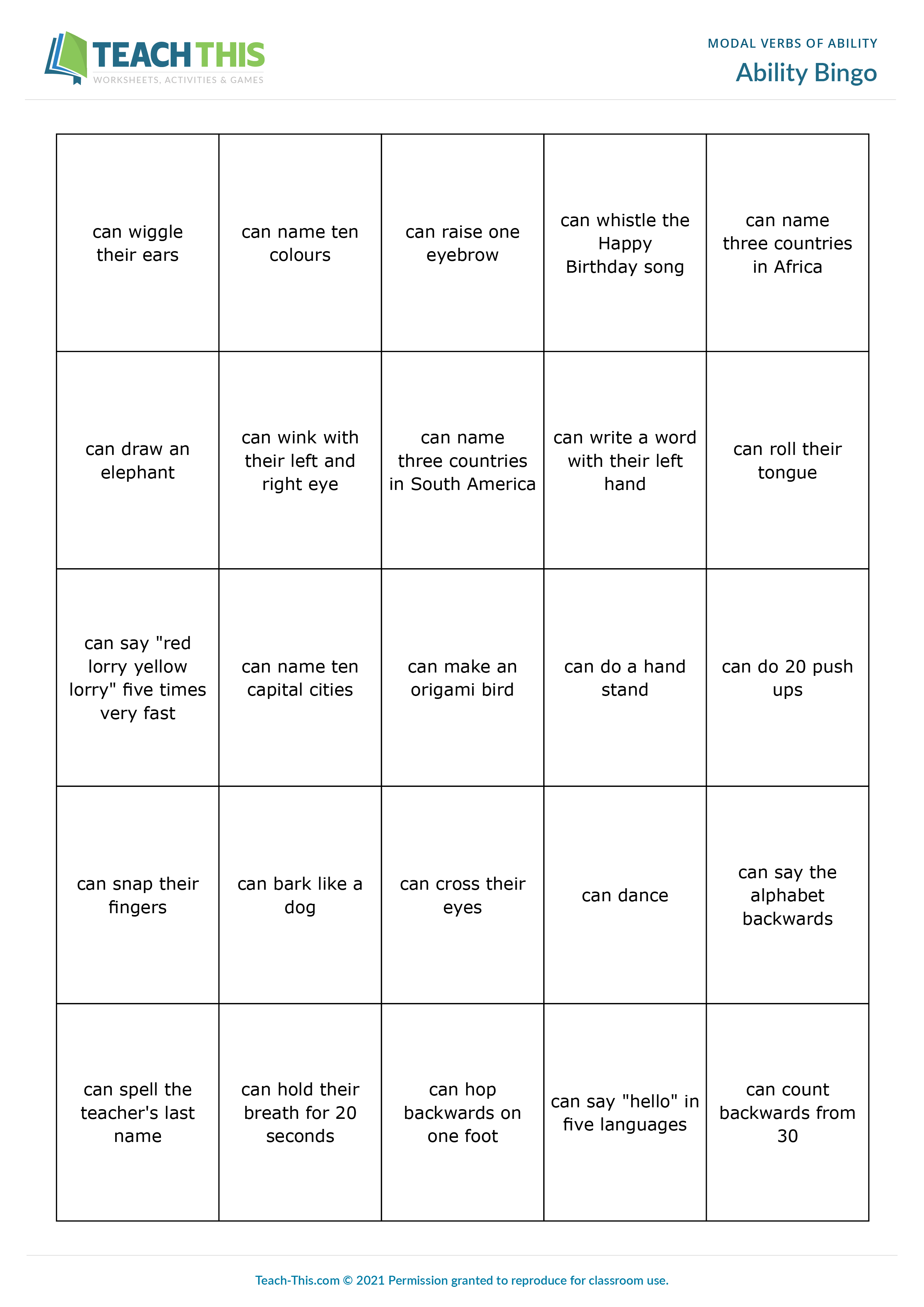 Bingo Games For Esl Students