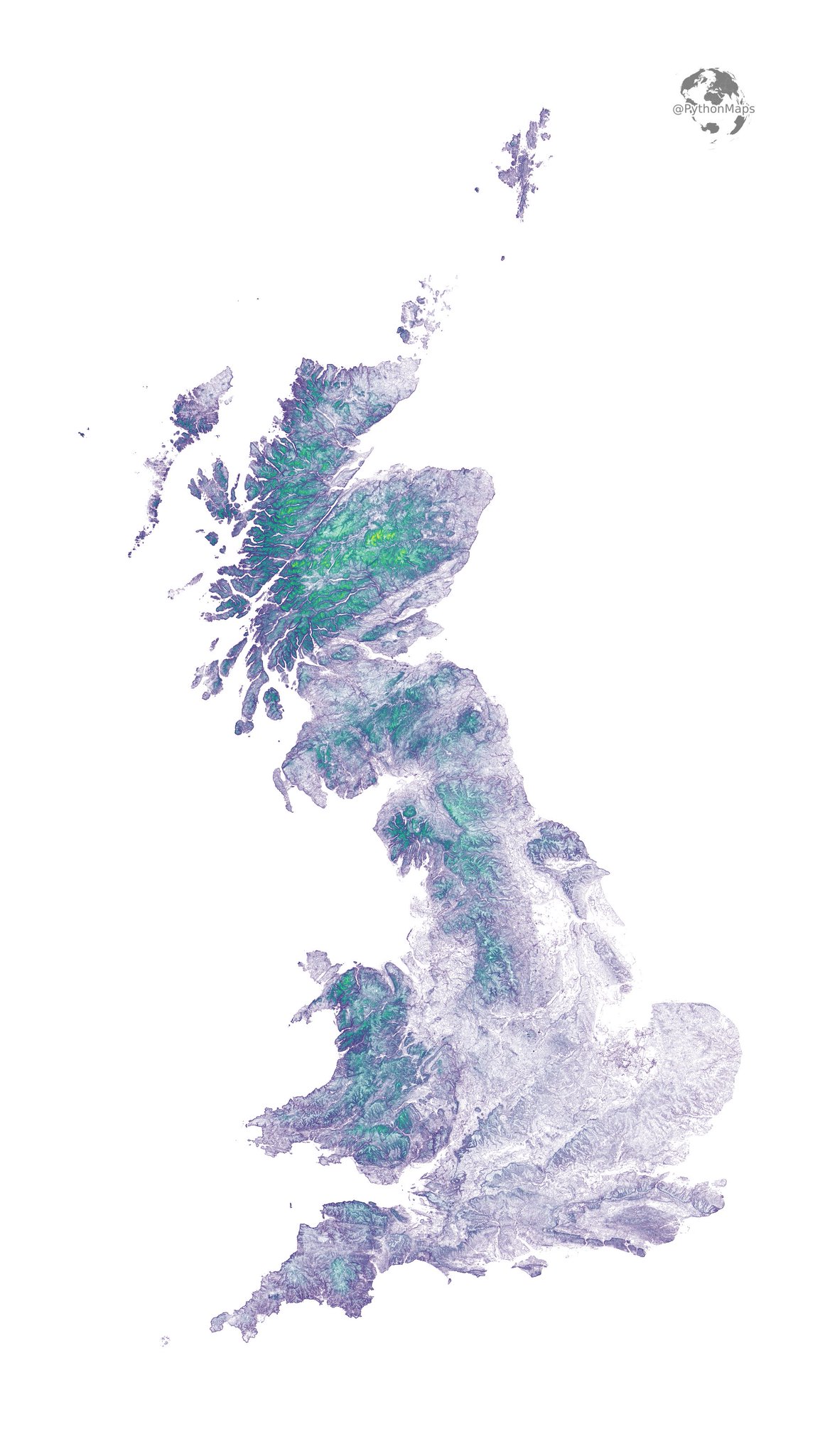Python Maps on Twitter: "Contour line map showing the topography of Great Britain. Zoom in! Day ...