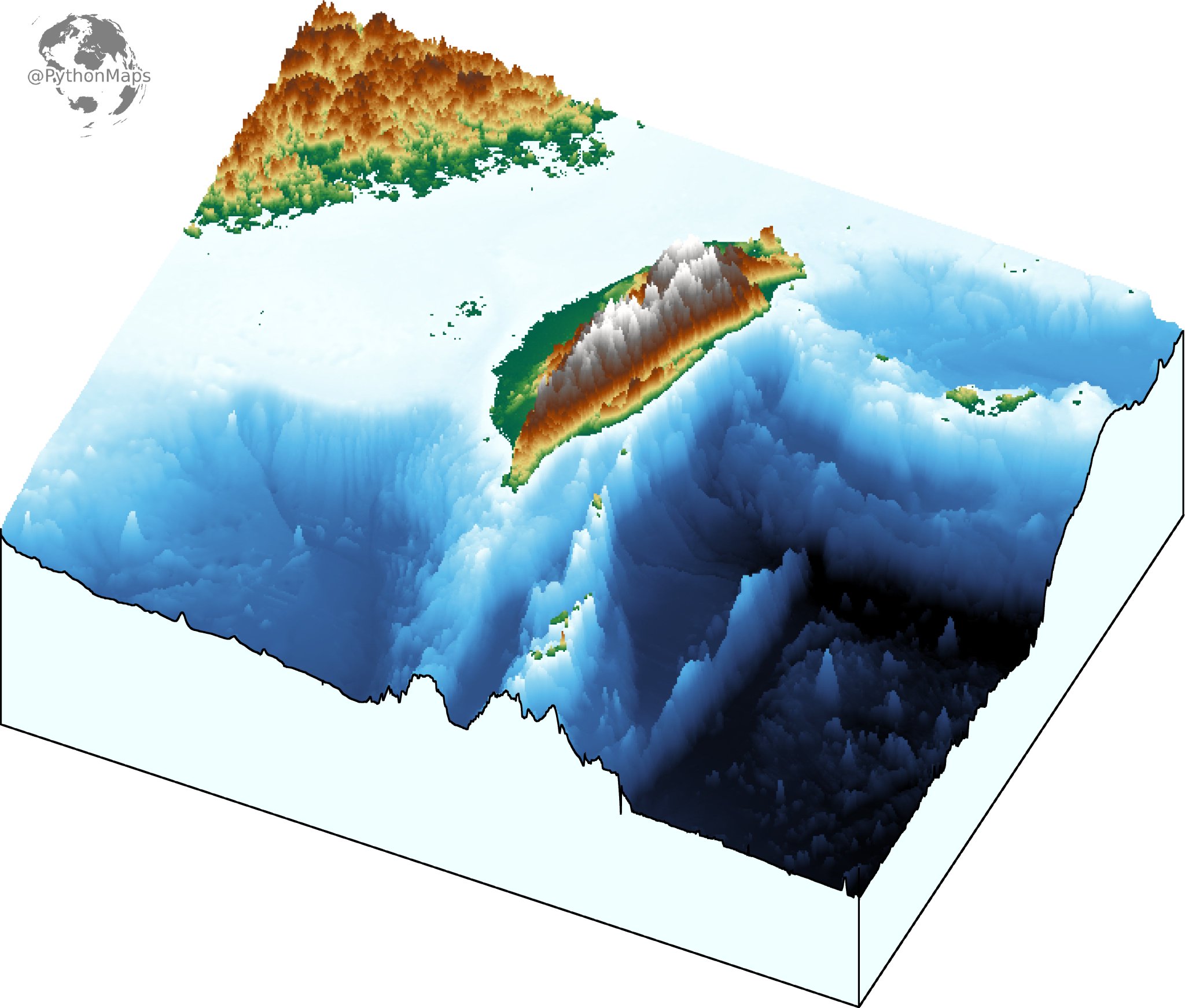 Python Maps On Twitter 3d Digital Elevation Model Of Taiwan For Day 19 Of The