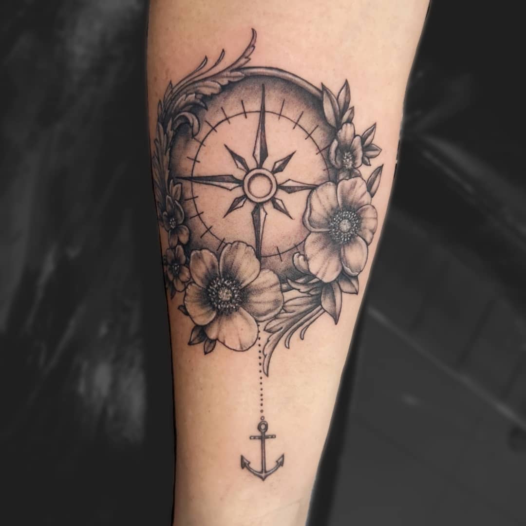 Feminine Compass Tattoo Designs