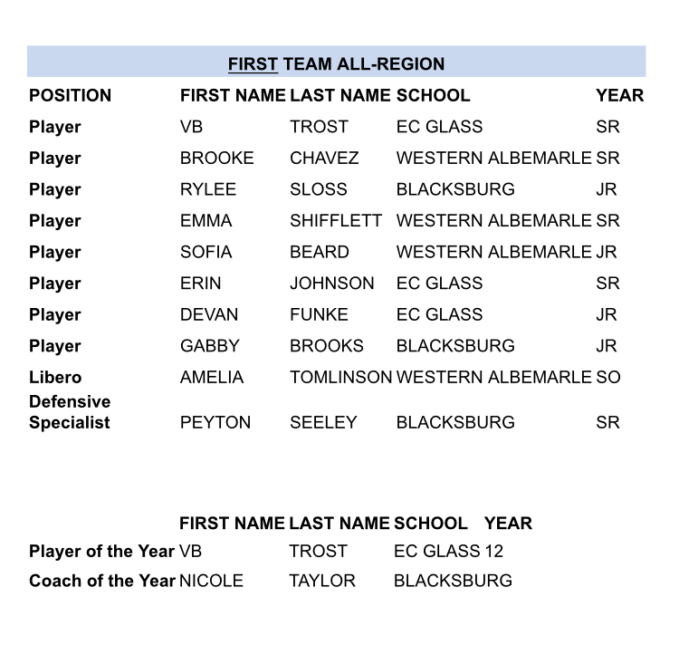 Volleyball Positions Names