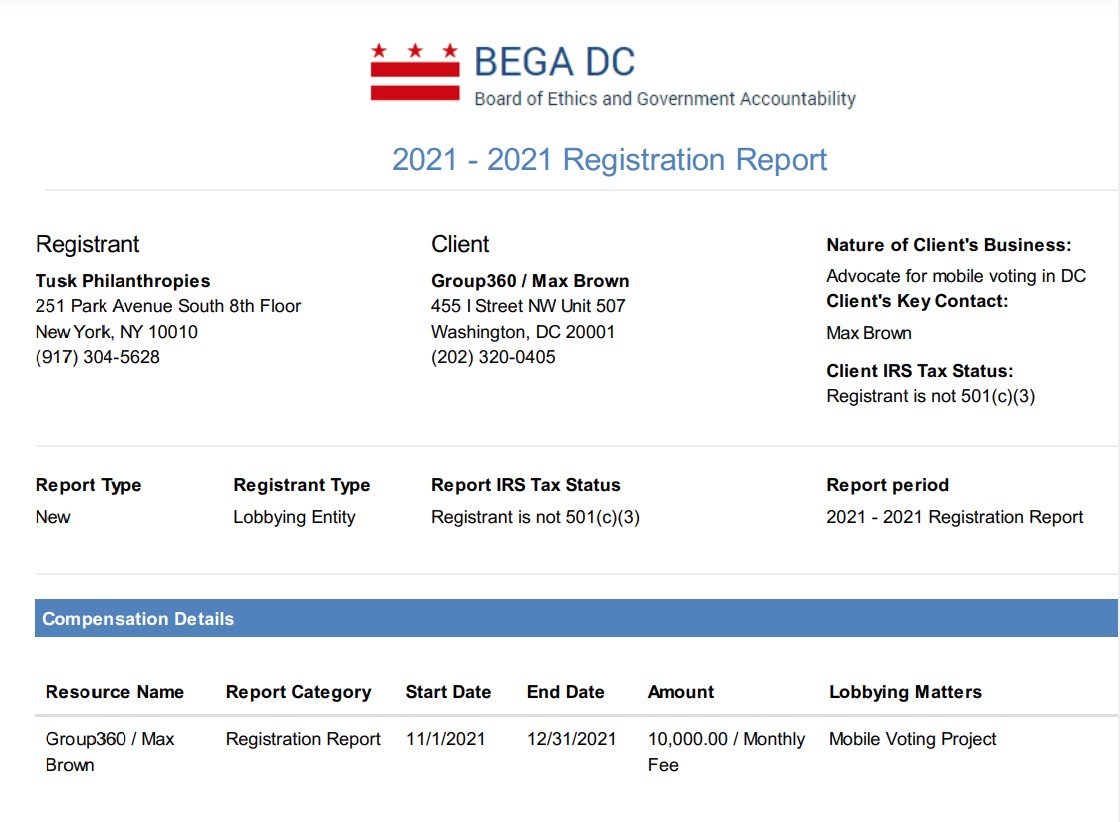 Alex Koma on Twitter: "A notable lobbying filing: Max Brown (a Bowser ally/Events DC chair) is ...
