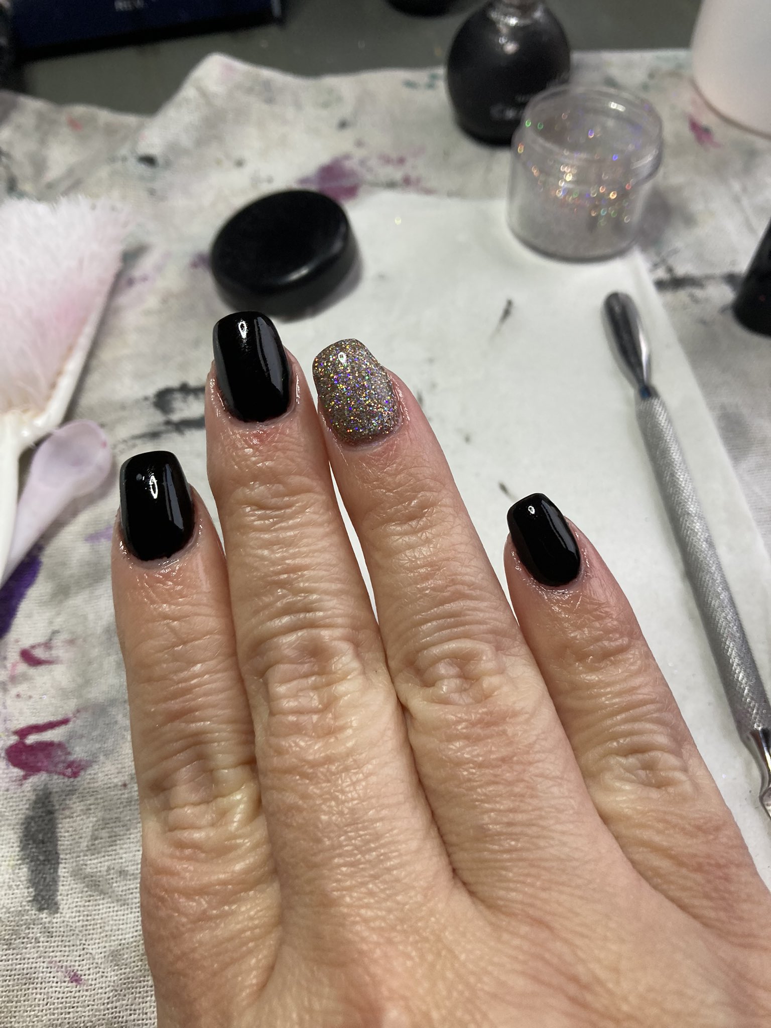 Black And Silver Glitter Acrylic Nails