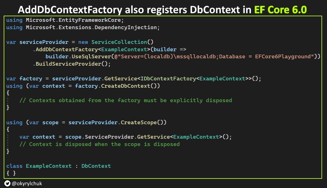 Oleg Kyrylchuk 🇺🇦 on Twitter: "In EF Core 5.0, you could register a factory for creating ...