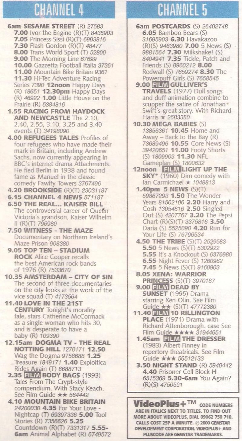 Adam Beckwith on Twitter: "And here's what was on LWT, Channel 4, and Channel 5 on this day in ...