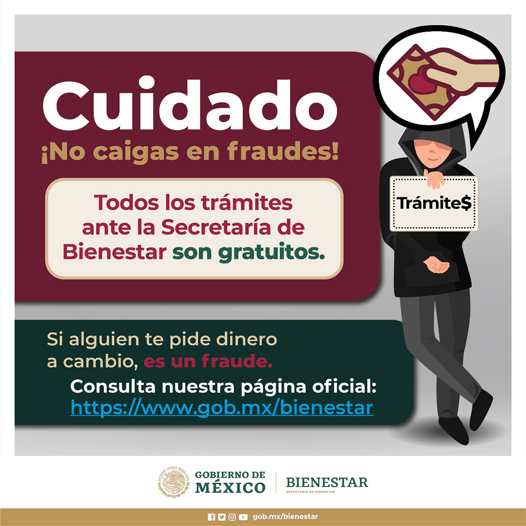 Bienestar on Twitter: "¡Cuidado! Si alguien te solicita dinero para “gestionar” tu registro en ...