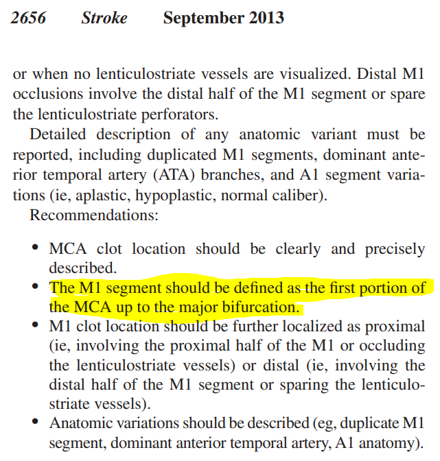 Where does the middle cerebral artery M1 segment become the M2 segment ...