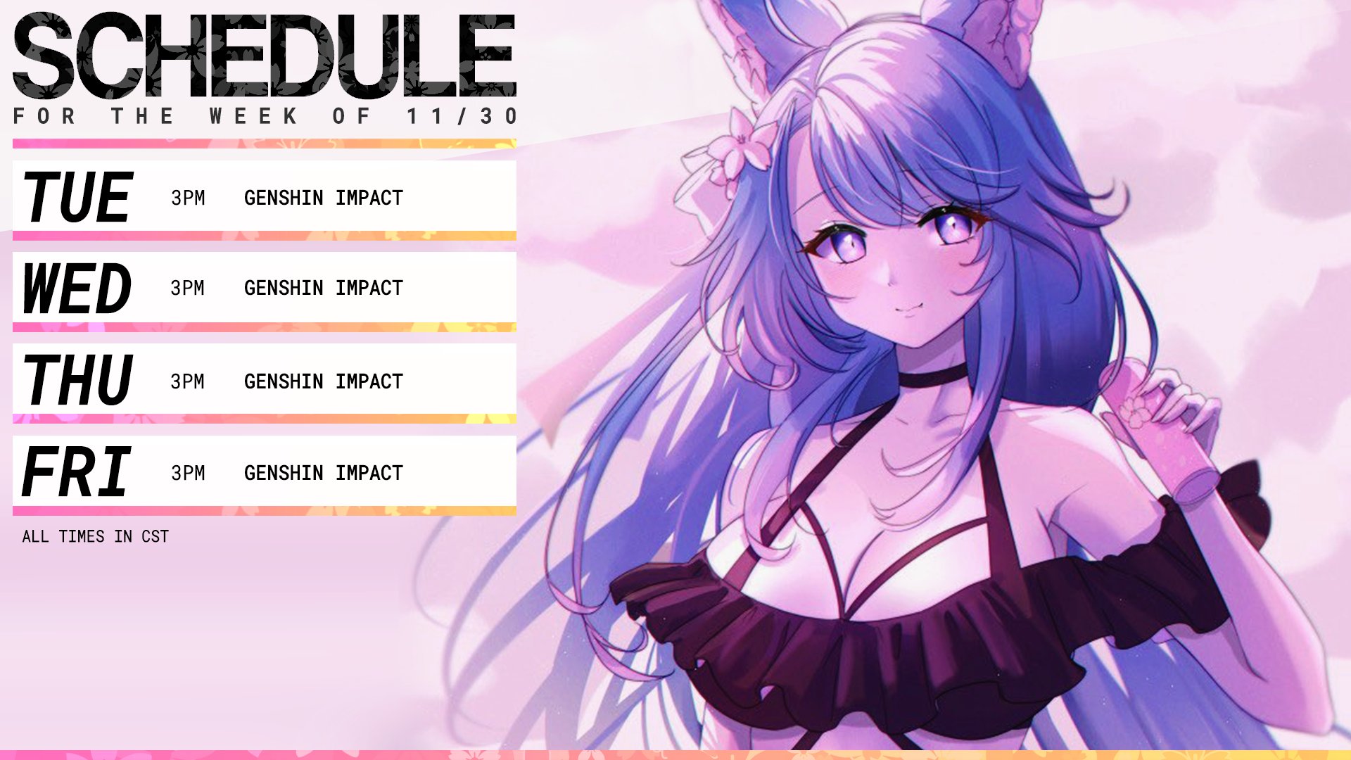 🌸Silvervale🌸 VSHOJO on Twitter: "♡ Here's my schedule for this week! ♡ oops all genshin :'] Find ...