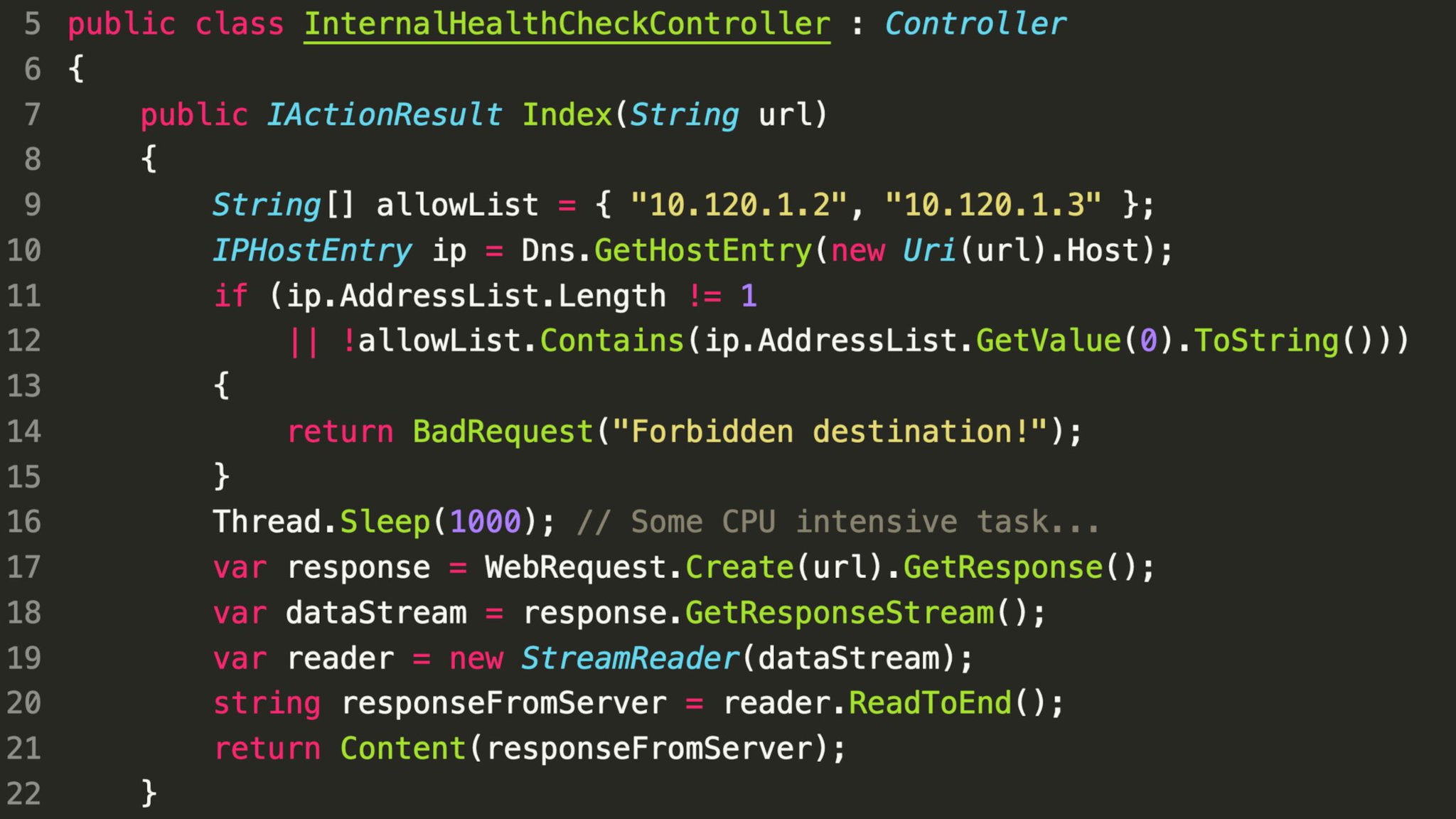 Sonar on Twitter: "Can you spot the vulnerability? #codeadvent2021 #csharp SSRF vulnerabilities ...
