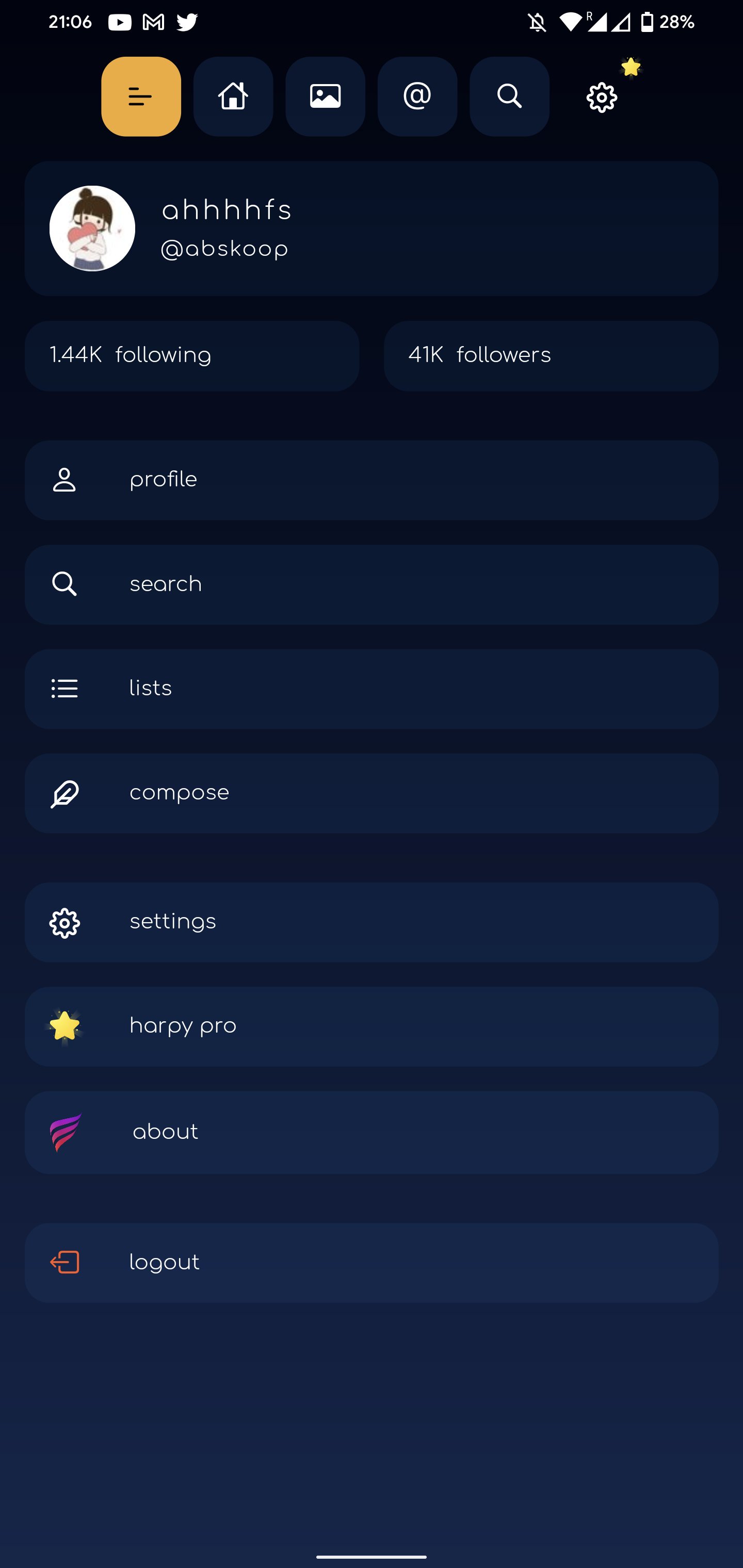 ahhhhfs on Twitter: "推特Android第三方客户端harpy 现在也有付费pro版本了么 哈哈 界面看着也挺清爽的🥺 https://t.co/SzUnybjqsi ...