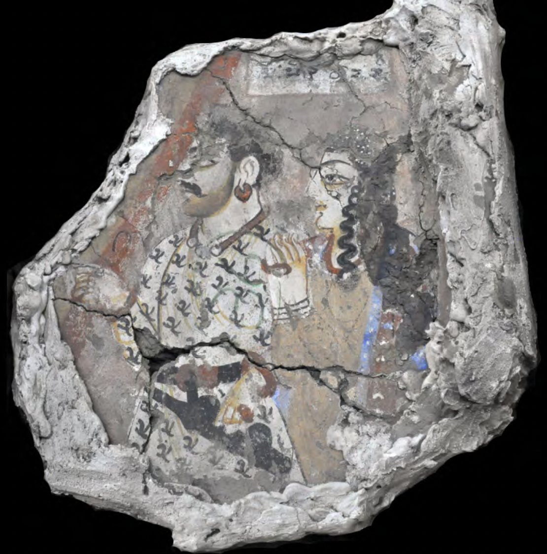 An extremley rare colored fresco of an Ancient Indian couple from ...