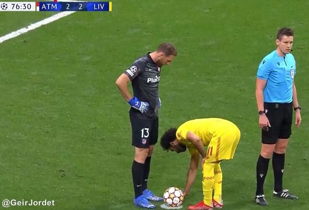 Placing the ball at the penalty mark too early makes the penalty taker ...