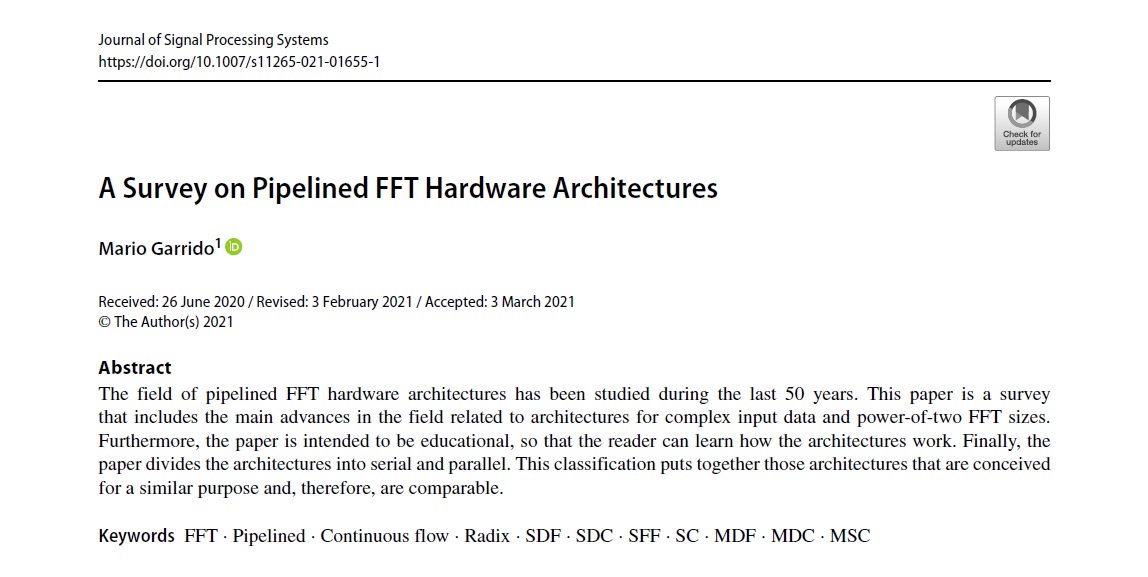 OGAWA, Tadashi on Twitter: "=> "A Survey on Pipelined FFT Hardware Architectures", J of Signal ...