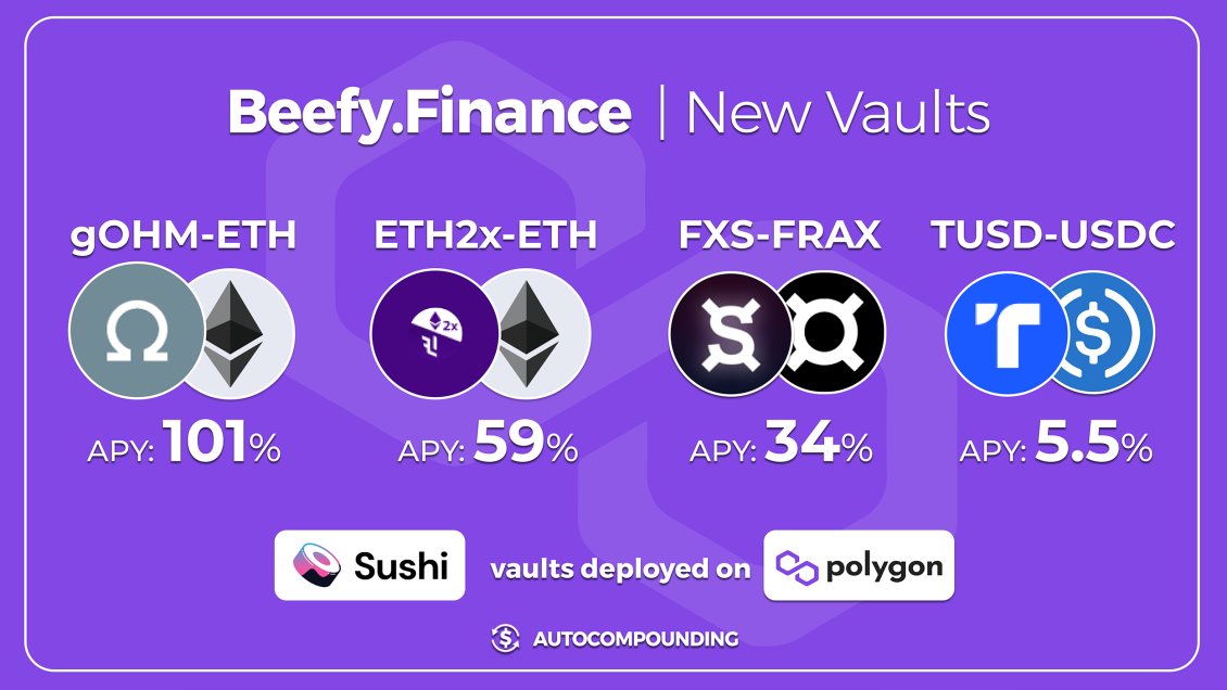 Beefy on Twitter: "New @SushiSwap vault on the Beefy #Polygon Network. 🍣 $gOHM - $ETH LP: 101% ...