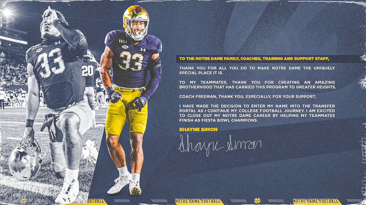 Notre Dame LB Shayne Simon has entered the transfer portal. : r/CFB