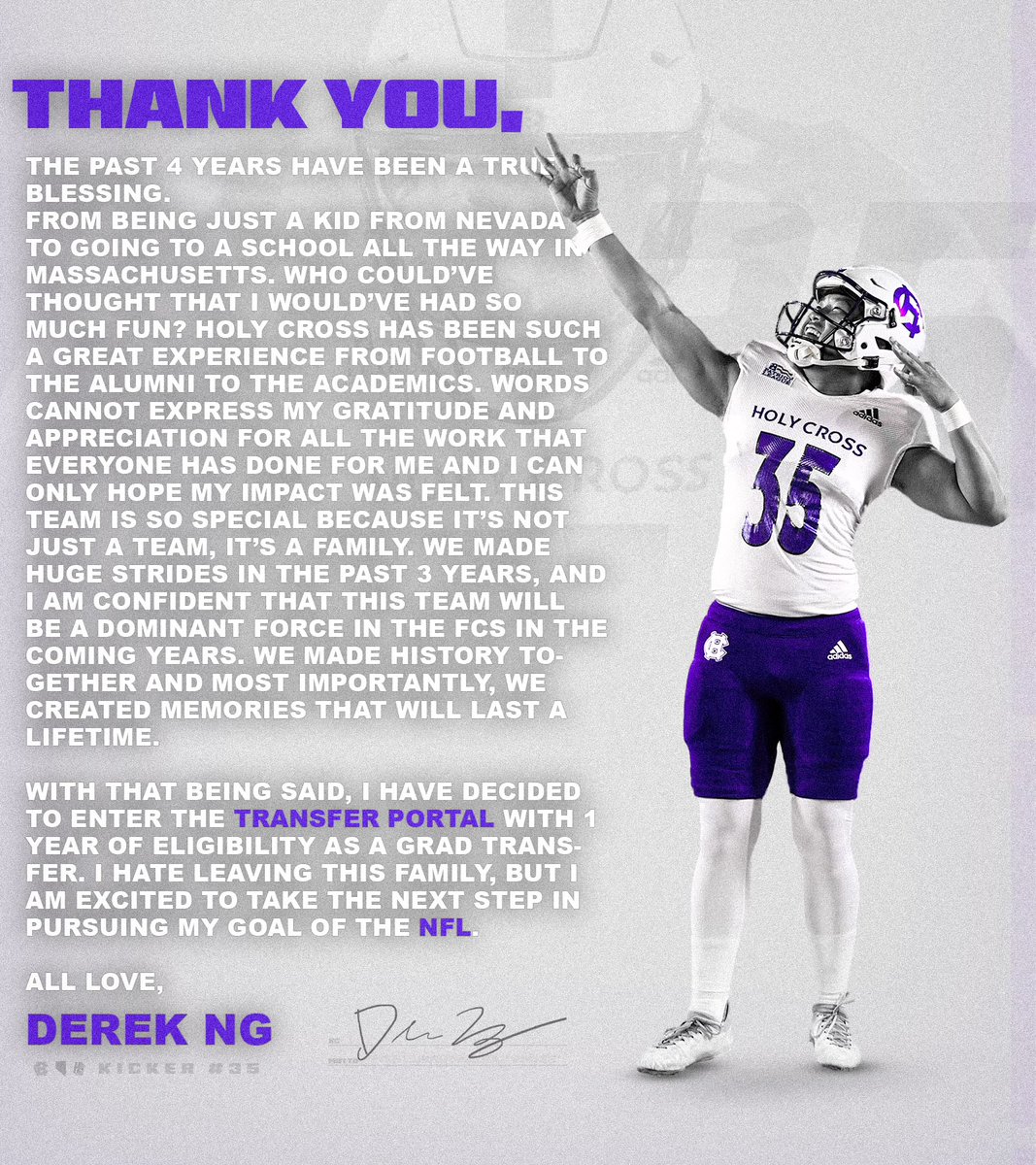 Holy Cross K Derek Ng has entered the transfer portal : r/CFB