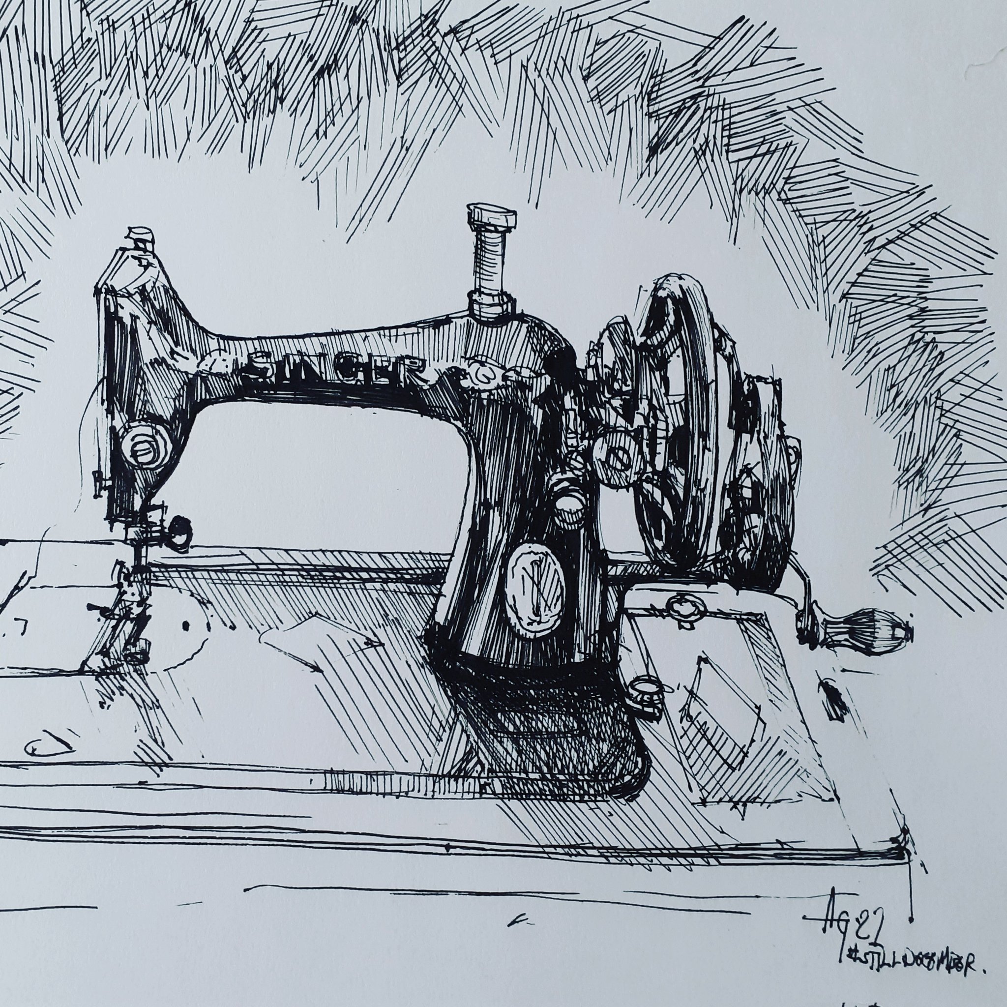 Antique Sewing Machine Drawing