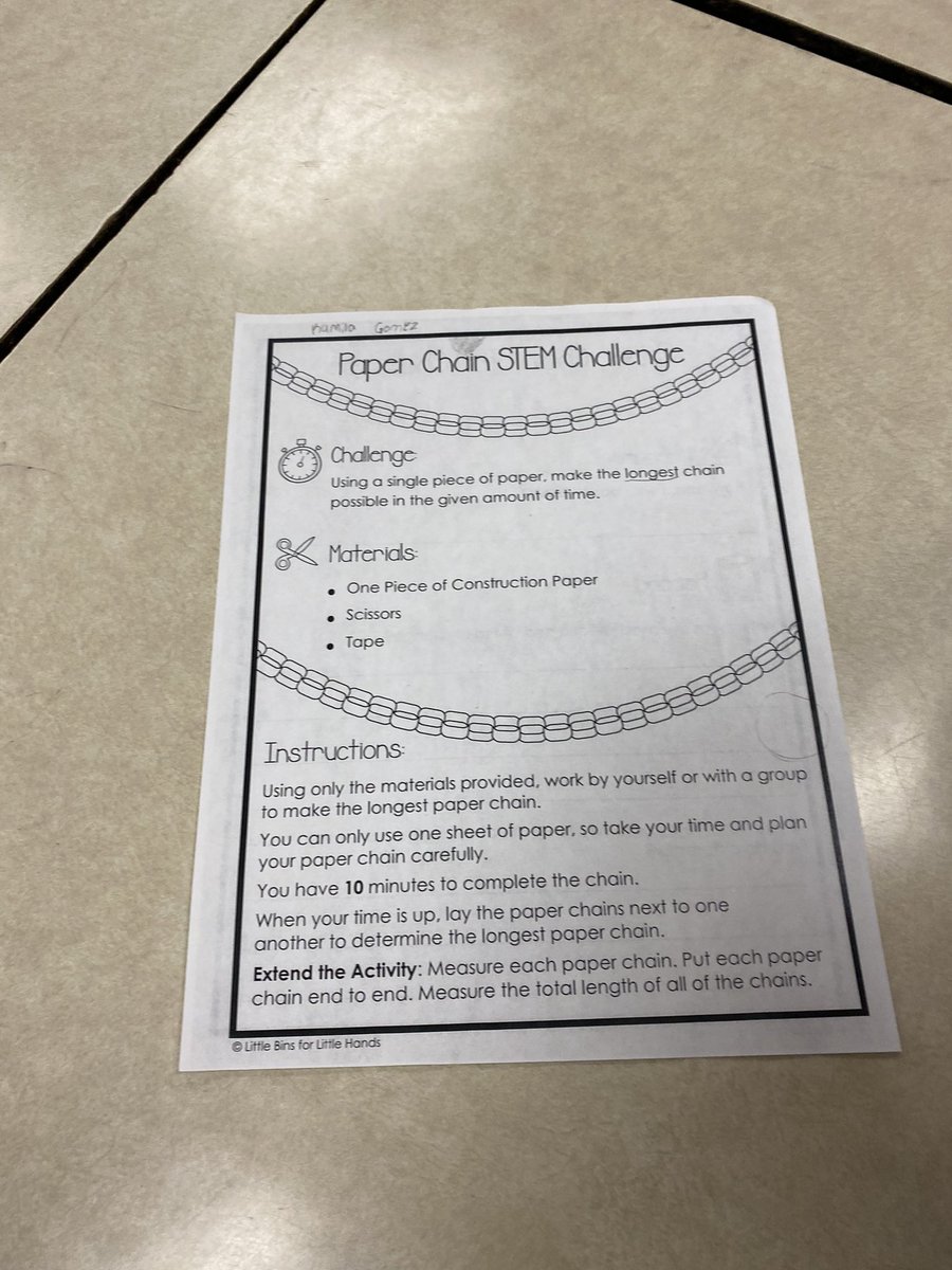 Who can create the longest paper chain? #stemchallenges @Alexander_AISD ...
