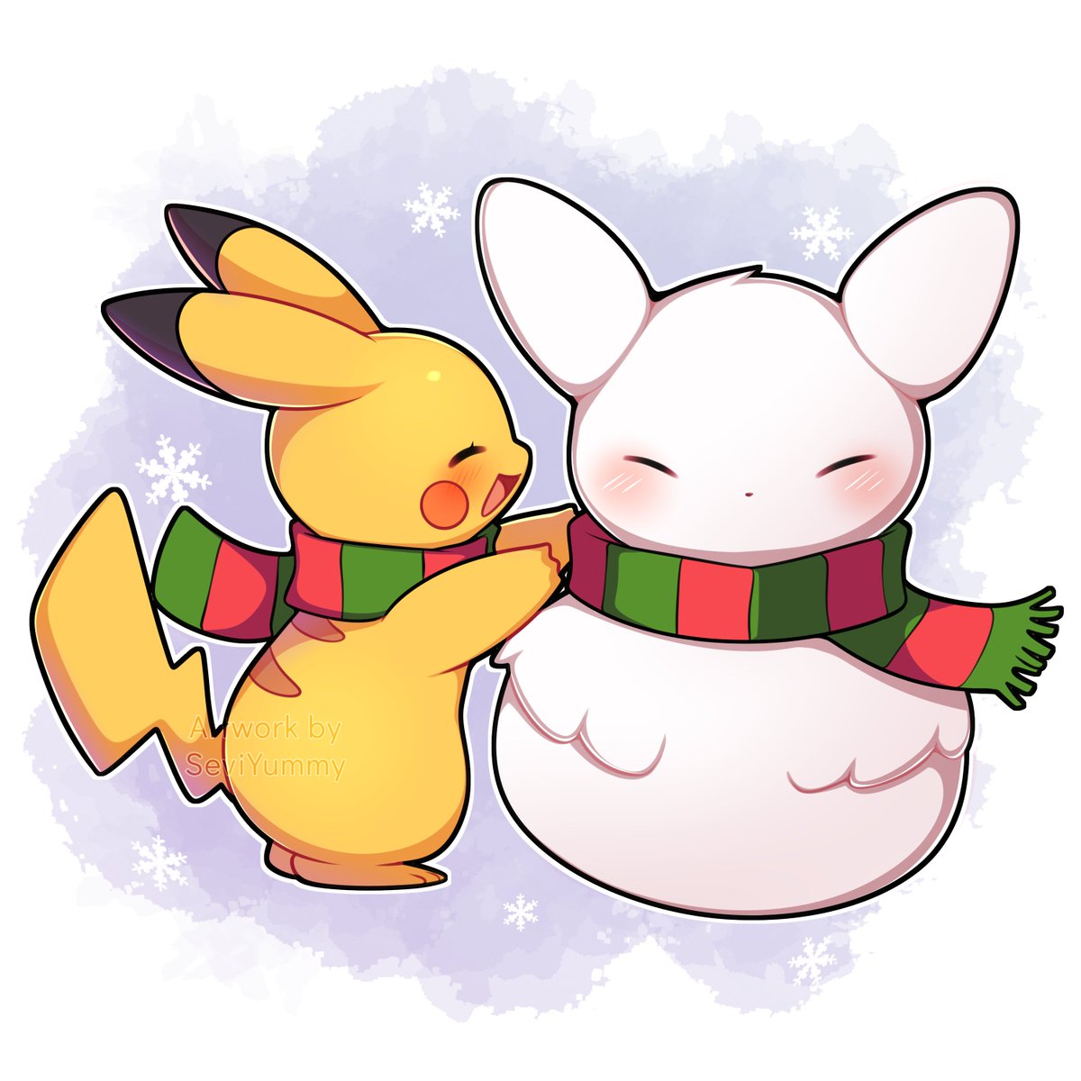 「Pikachu joined Eevee and made a Snowman 」|Sevi 🌸🌿のイラスト