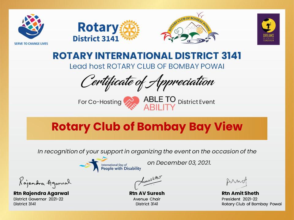 Rotary Scholarship Certificate