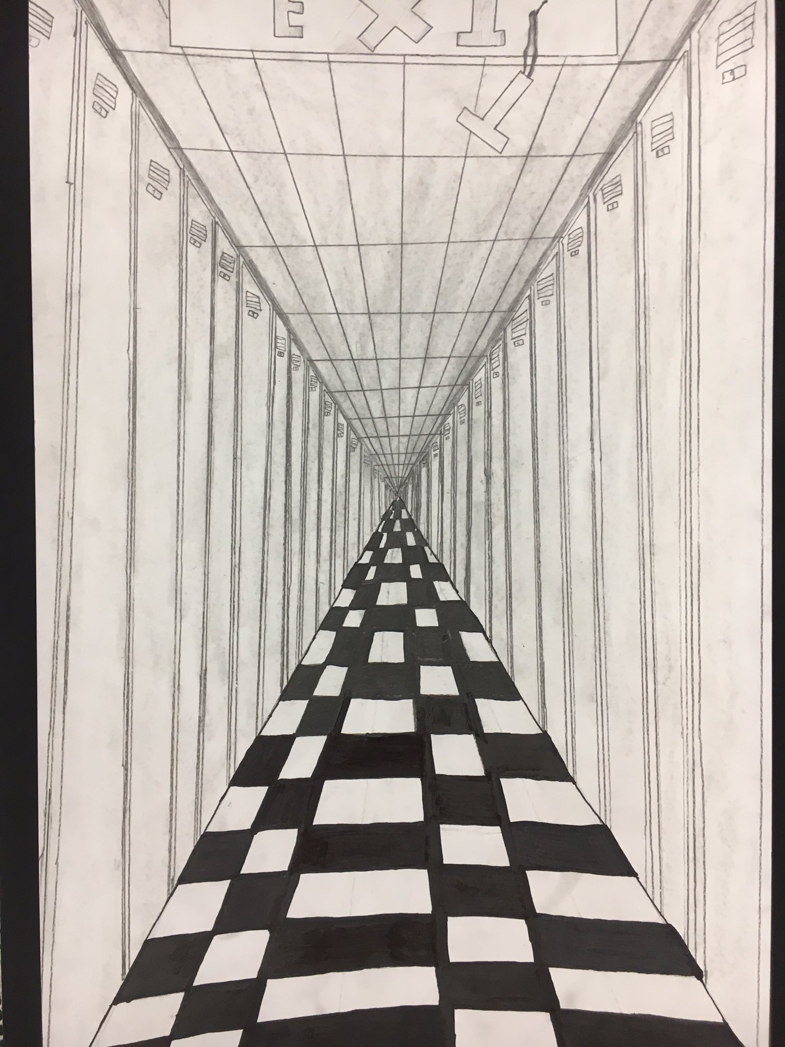 One Point Perspective Drawing Hallway The Vanishing Point Is About The