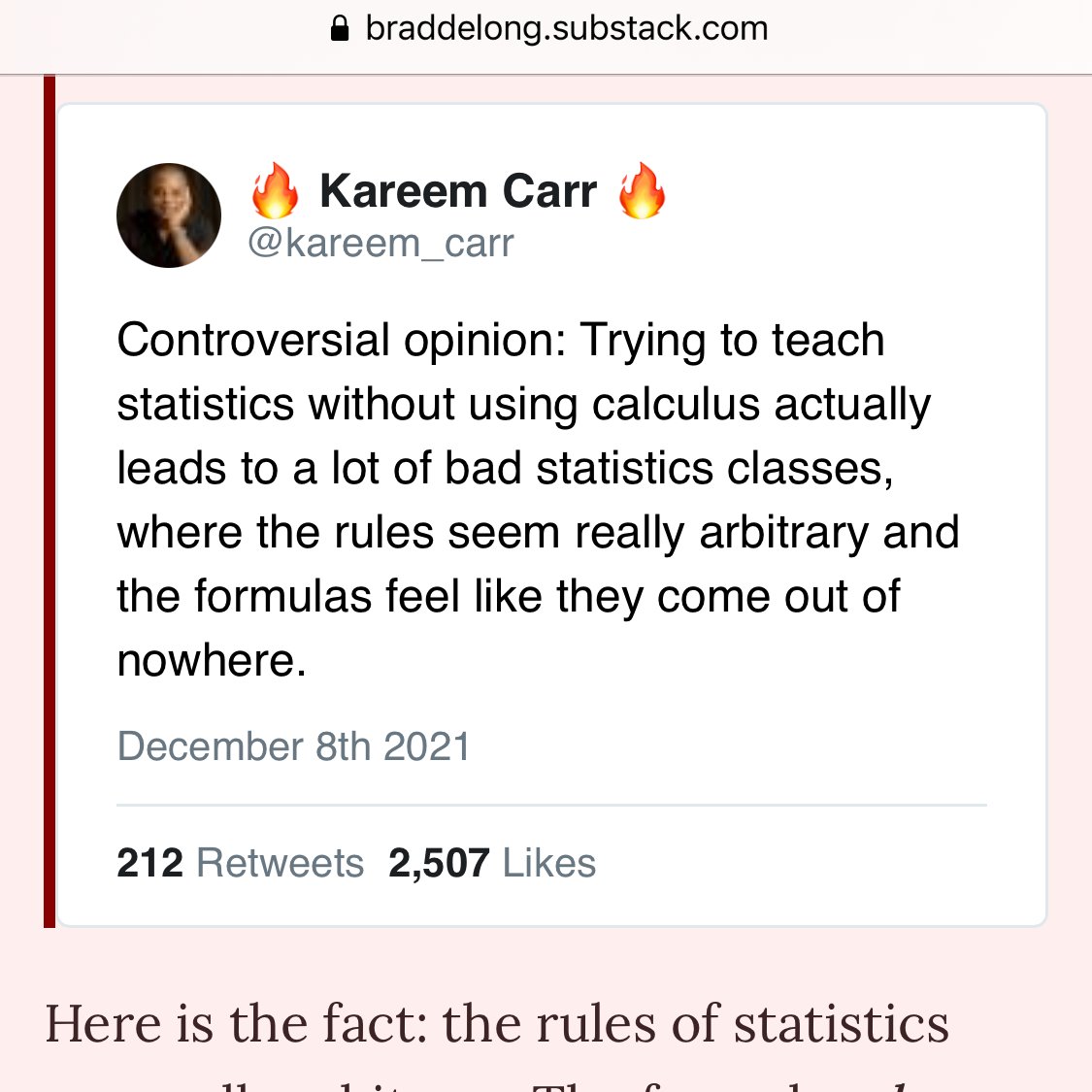 My thoughts on calculus vs statistics showed up in not one but *two* newsletters this week. Slow ...