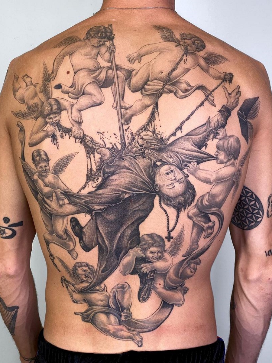 Heaven And Hell Back Tattoos She Told Me Go To Hell But All Dogs Go To