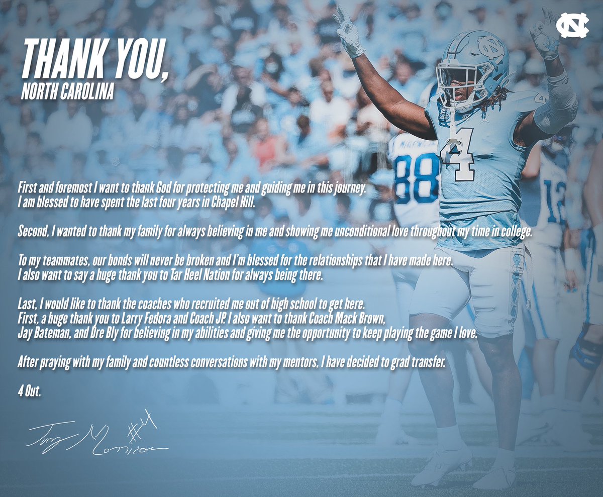 North Carolina DB Trey Morrison has entered the transfer portal : r/CFB