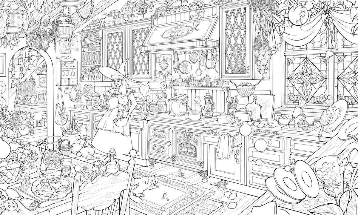 「Kitchen Witch lines 🧺 🌸 🌿 」|brittの漫画