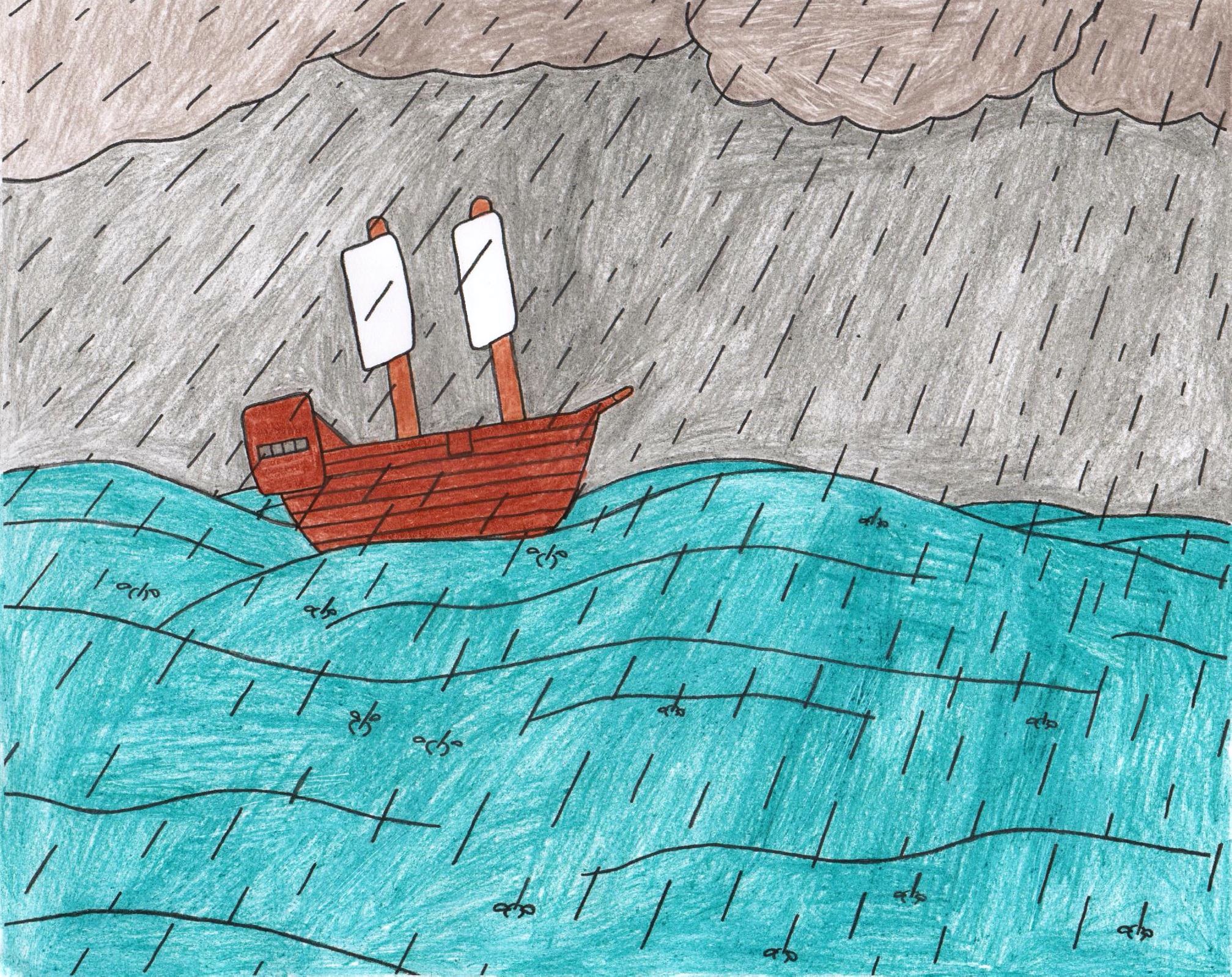Ships In Stormy Sea Drawing