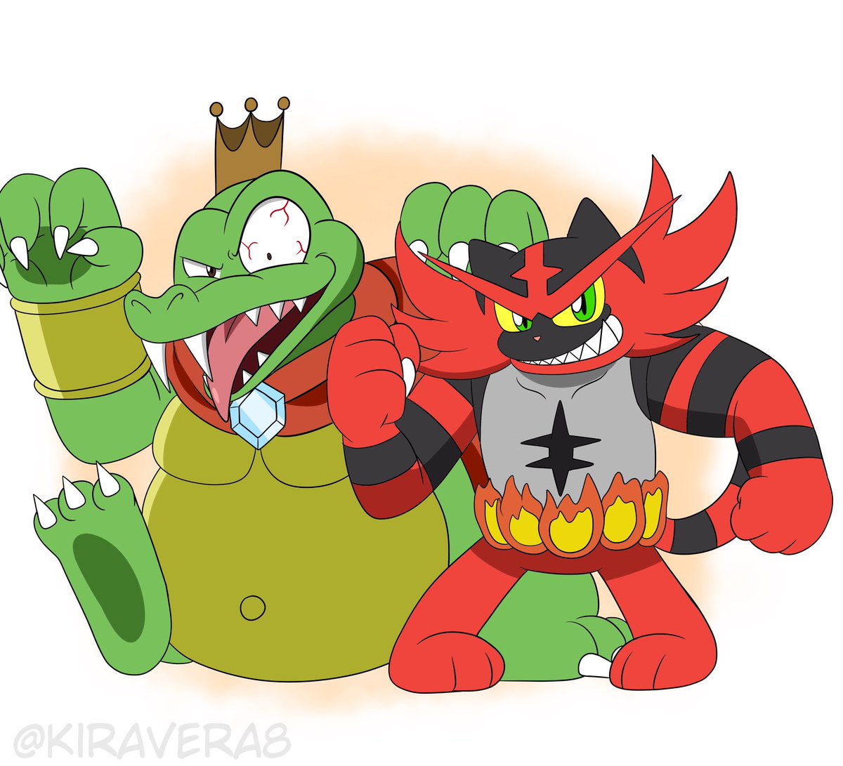 pokemon (creature) sharp teeth teeth green eyes crown open mouth yellow ...