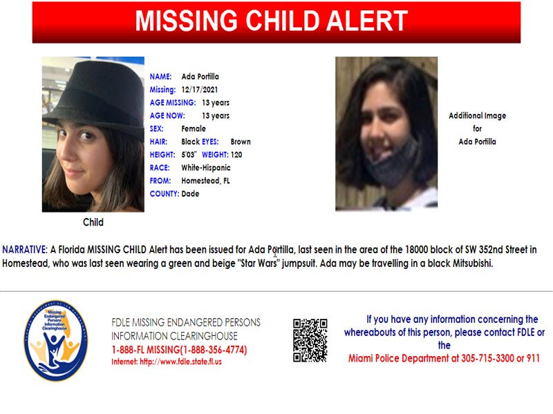 FDLE on Twitter: "PLEASE SHARE! FL MISSING CHILD Alert for 13yo Ada Portilla, a white-hispanic ...
