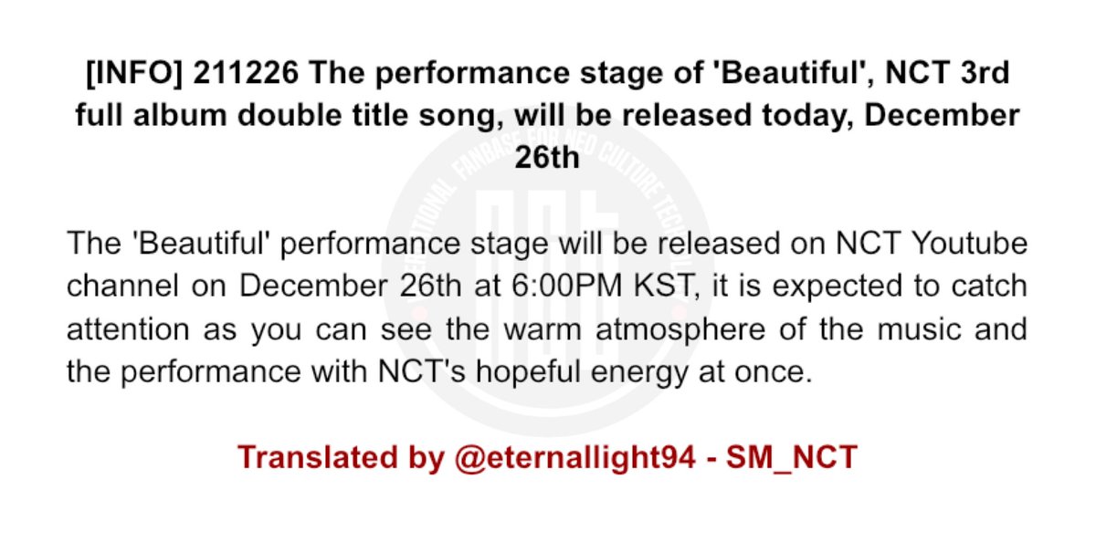 211225 ‘Beautiful’ performance stage will be released on NCT Youtube ...
