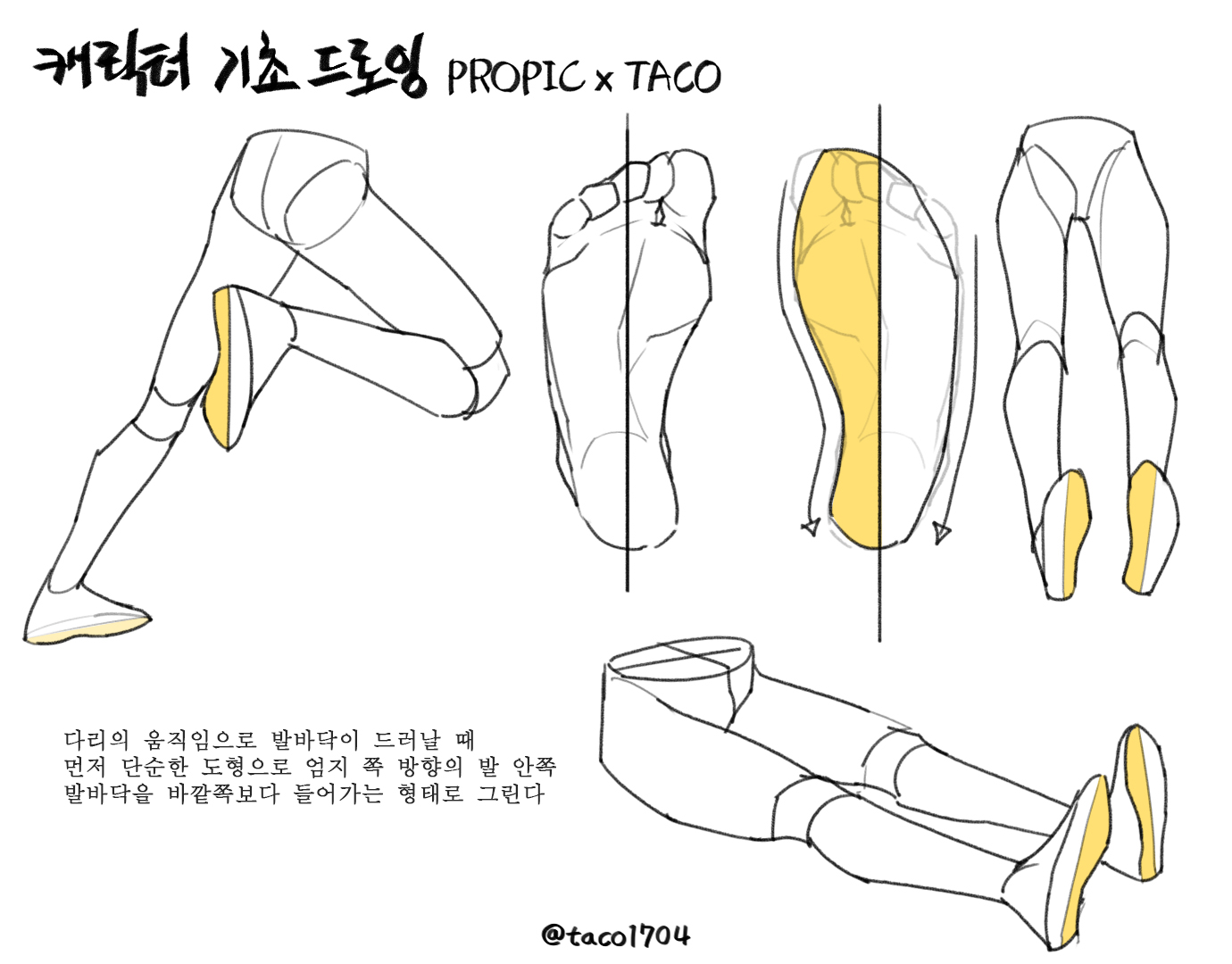 타코작가 On Twitter 동세로 발바닥이 드러날 때 엄지발가락 쪽 방향의 안쪽 면을 바깥쪽보다 들어가는 형태로 그린다 Qvdccvn5x0 