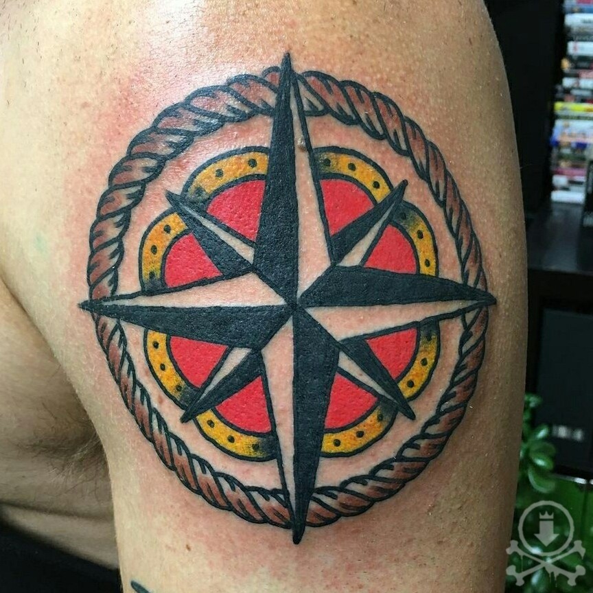 American Traditional Compass Rose Tattoo