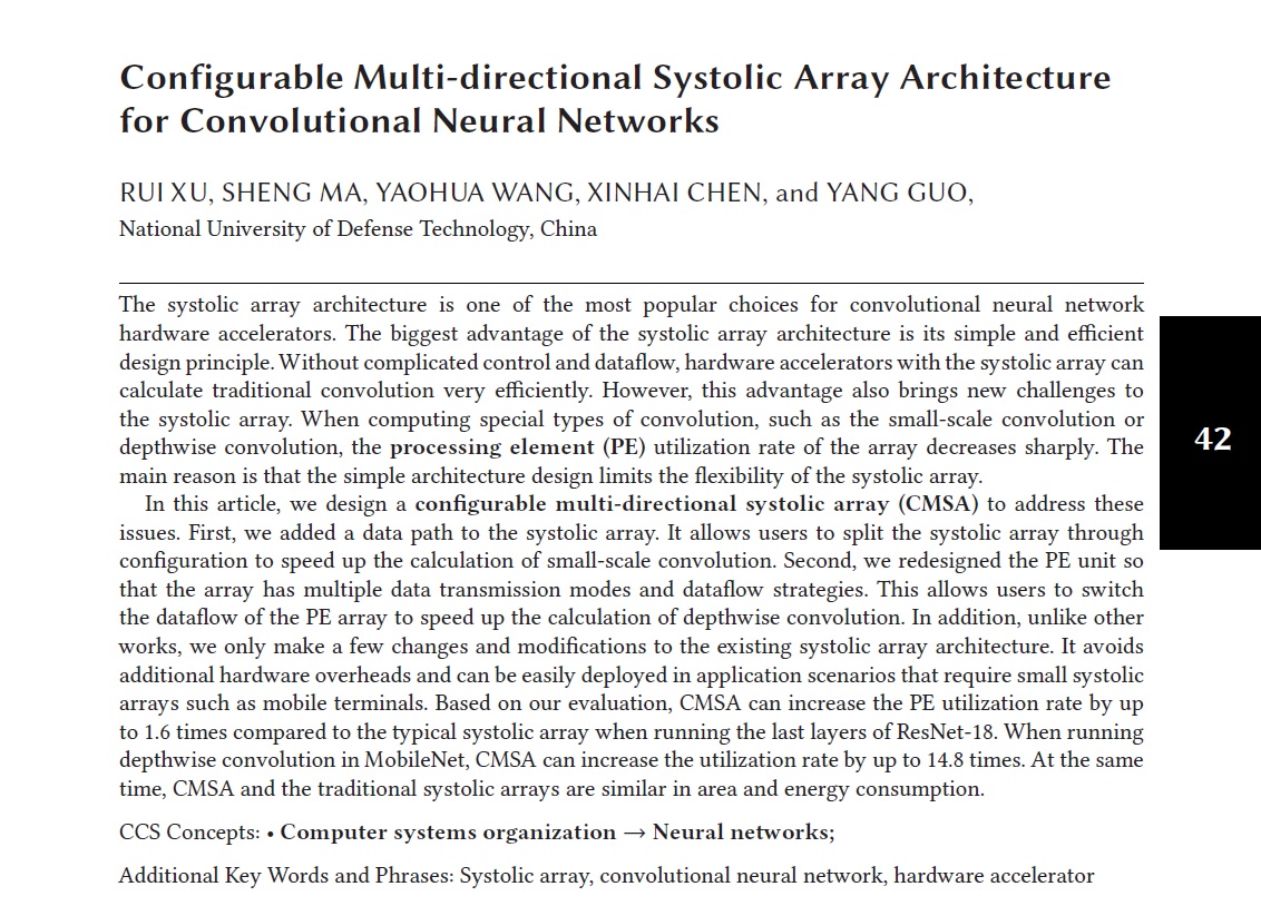 OGAWA, Tadashi on Twitter: "=> Systolic Array for CNN, NUDT Configurable Multi-directional, ACM ...