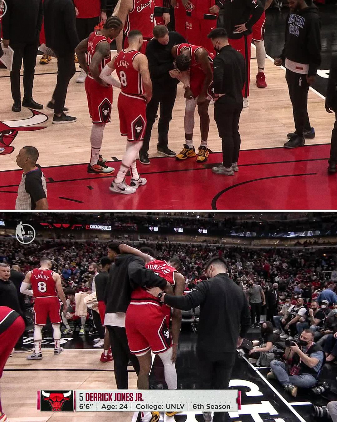 ESPN on Twitter: "Derrick Jones Jr. was helped off the court after an apparent leg injury vs ...